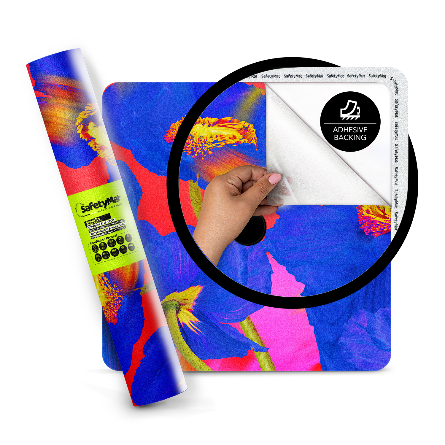 Bold Electric Peel and Stick Floral Shower Mat | Peel and Stick, Non ...