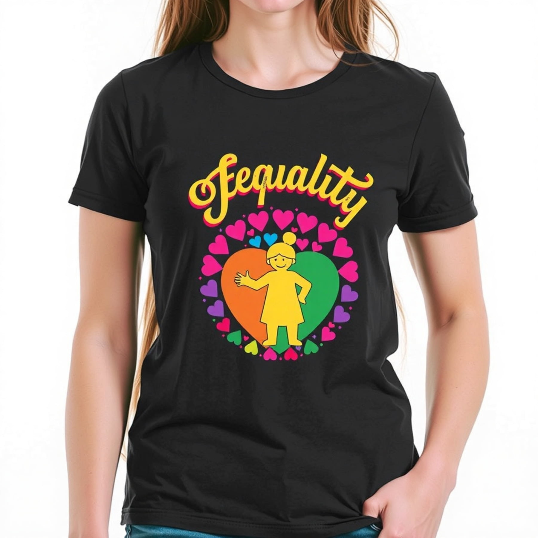 Bold Equality T-Shirt with Rainbow Hearts Celebrate Diversity - Walmart.com