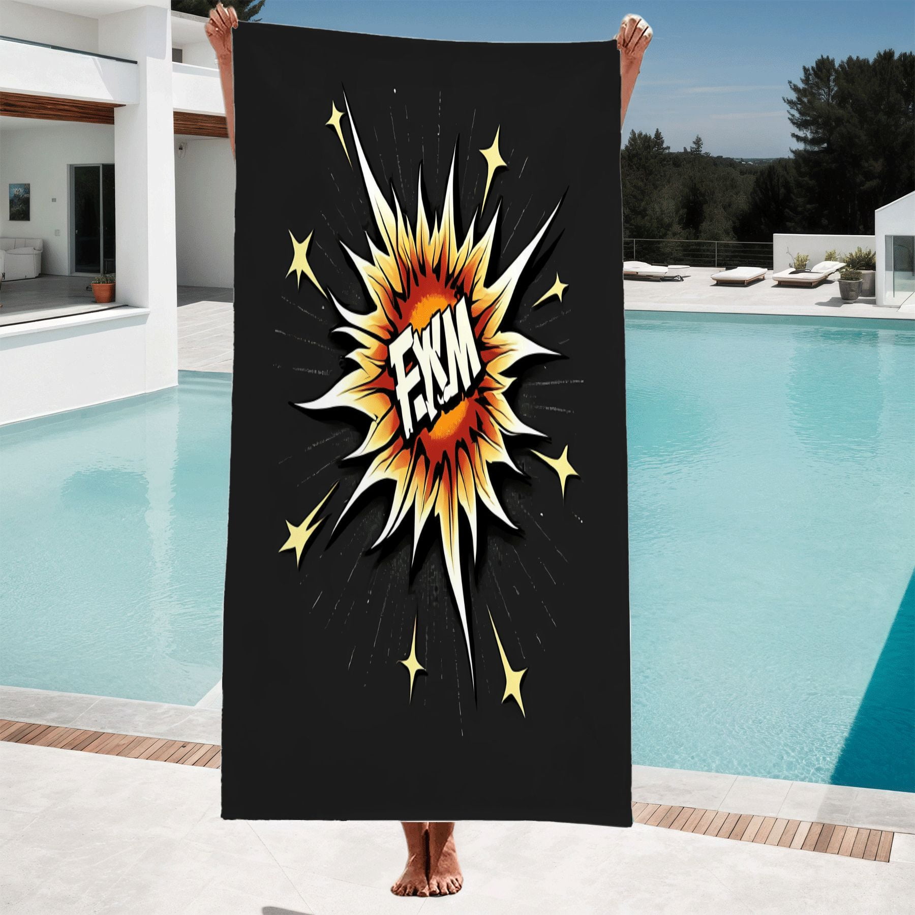 Bold Explosion Graphic Beach Towel - Dynamic Design with Radiating ...