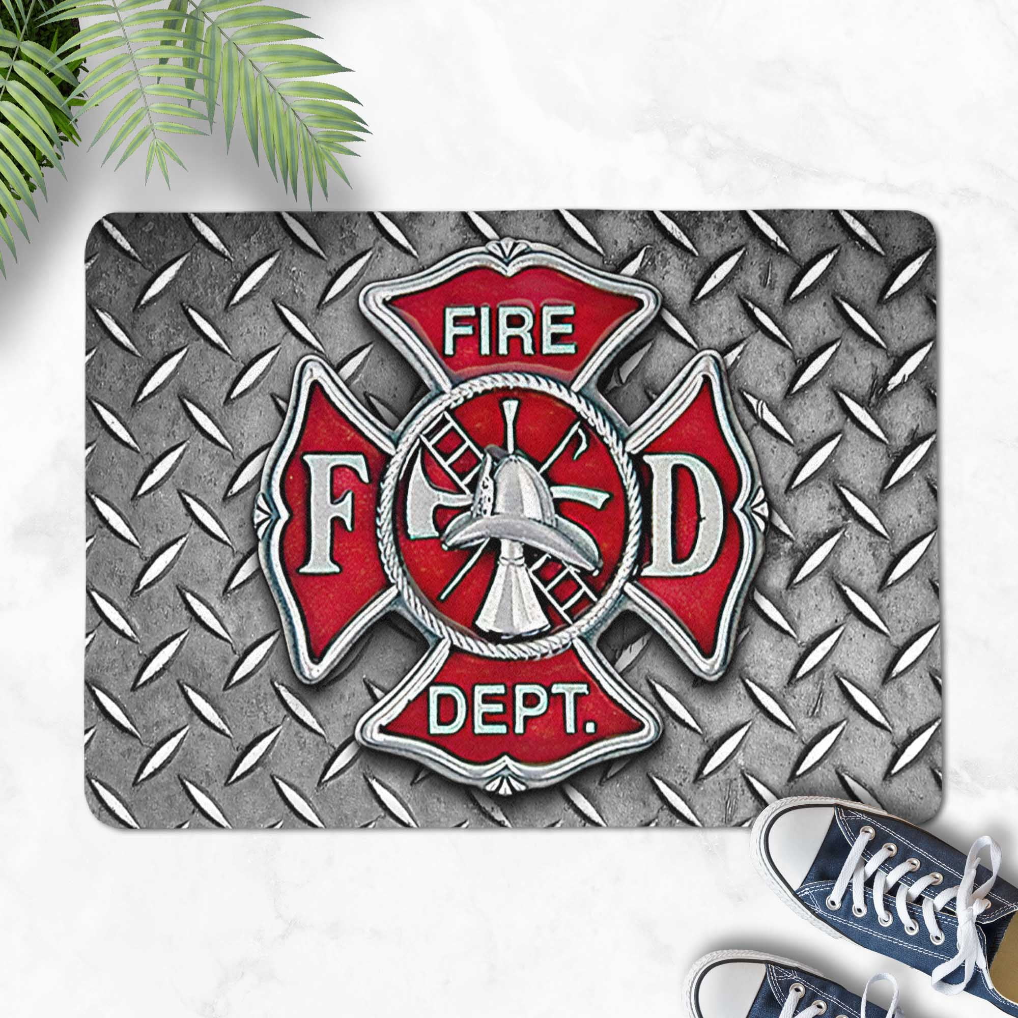 Bold Fire Dept Emblem Welcome Mat – Heavy Duty Steel Texture Design ...