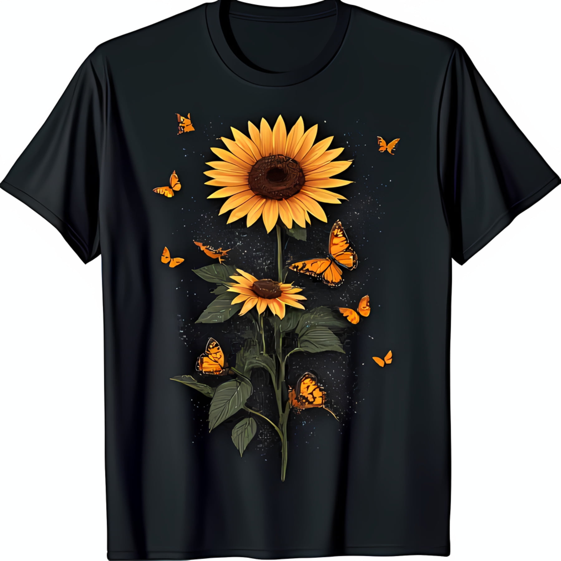 Bold Floral Black T-Shirt with Sunflower Centerpiece & Colorful ...