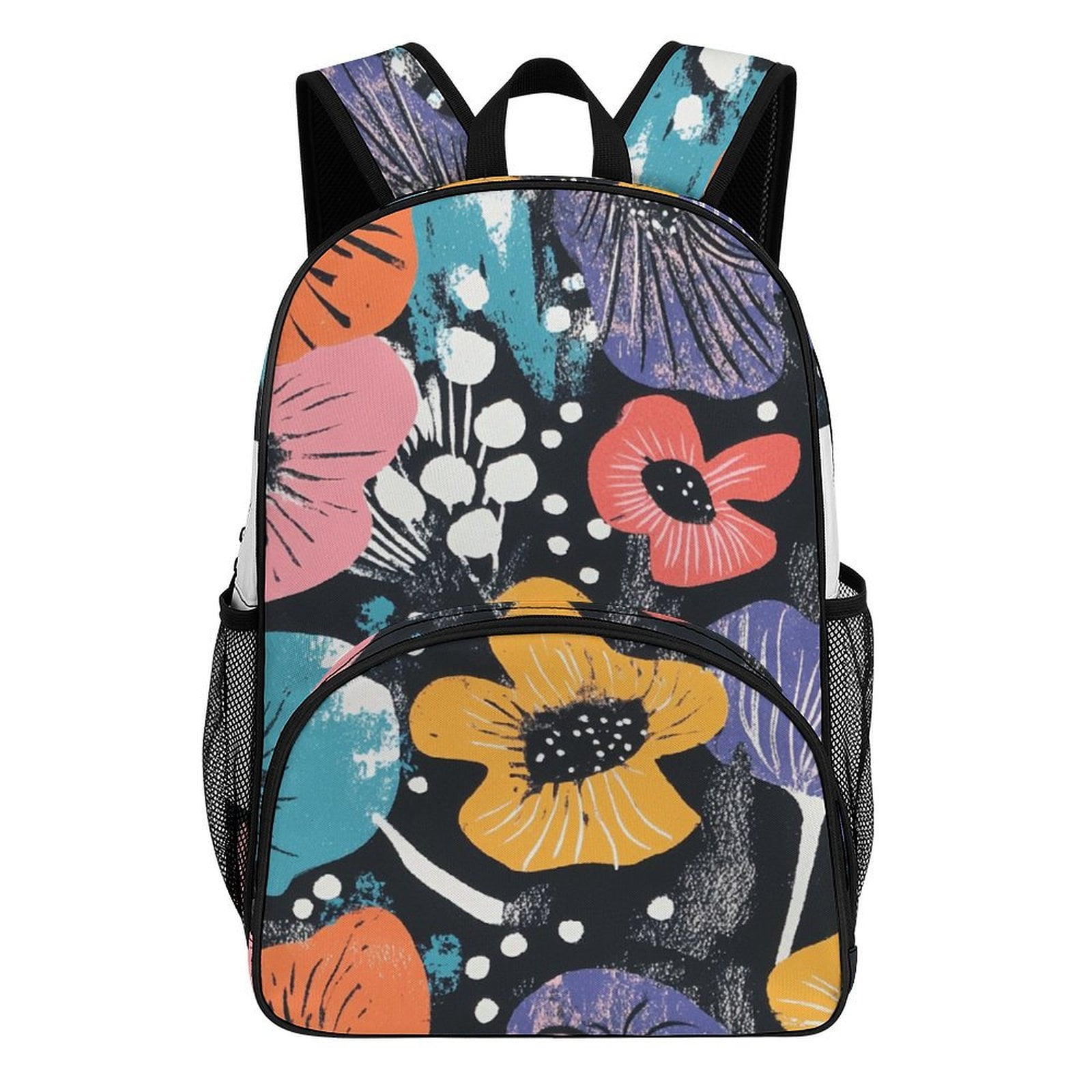 Bold Floral Black Textile Design Teenage Backpack Middle Students ...