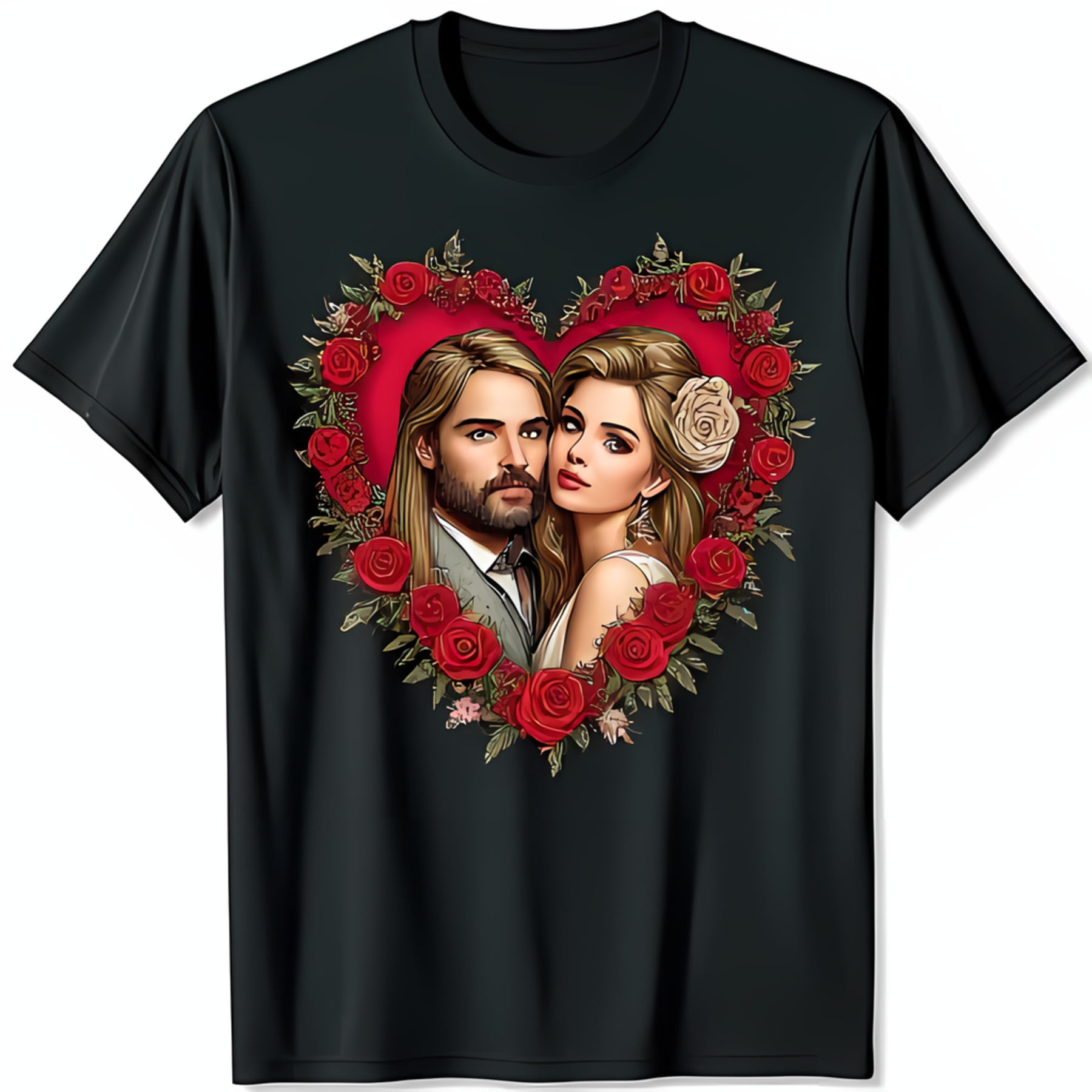 Bold Floral Design Black T-Shirt with Striking Red Roses Accents ...