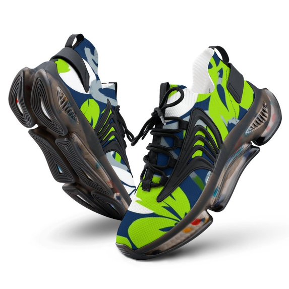 Bold Floral Lime Green Navy White Walking Shoes for Men Woman ...