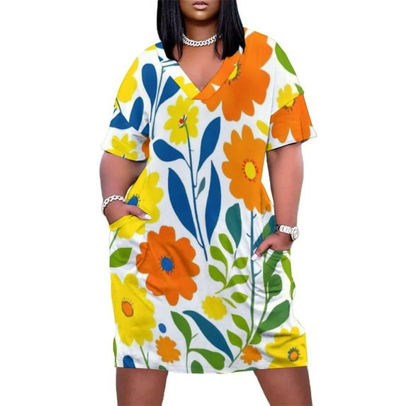 Bold Floral Vibrant Pattern Design Loose Pocket Dress Dresses Summer ...