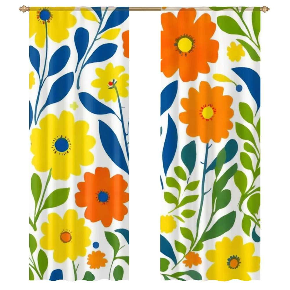 Bold Floral Vibrant Pattern Design Sheer Voile Curtain Window Tulle ...