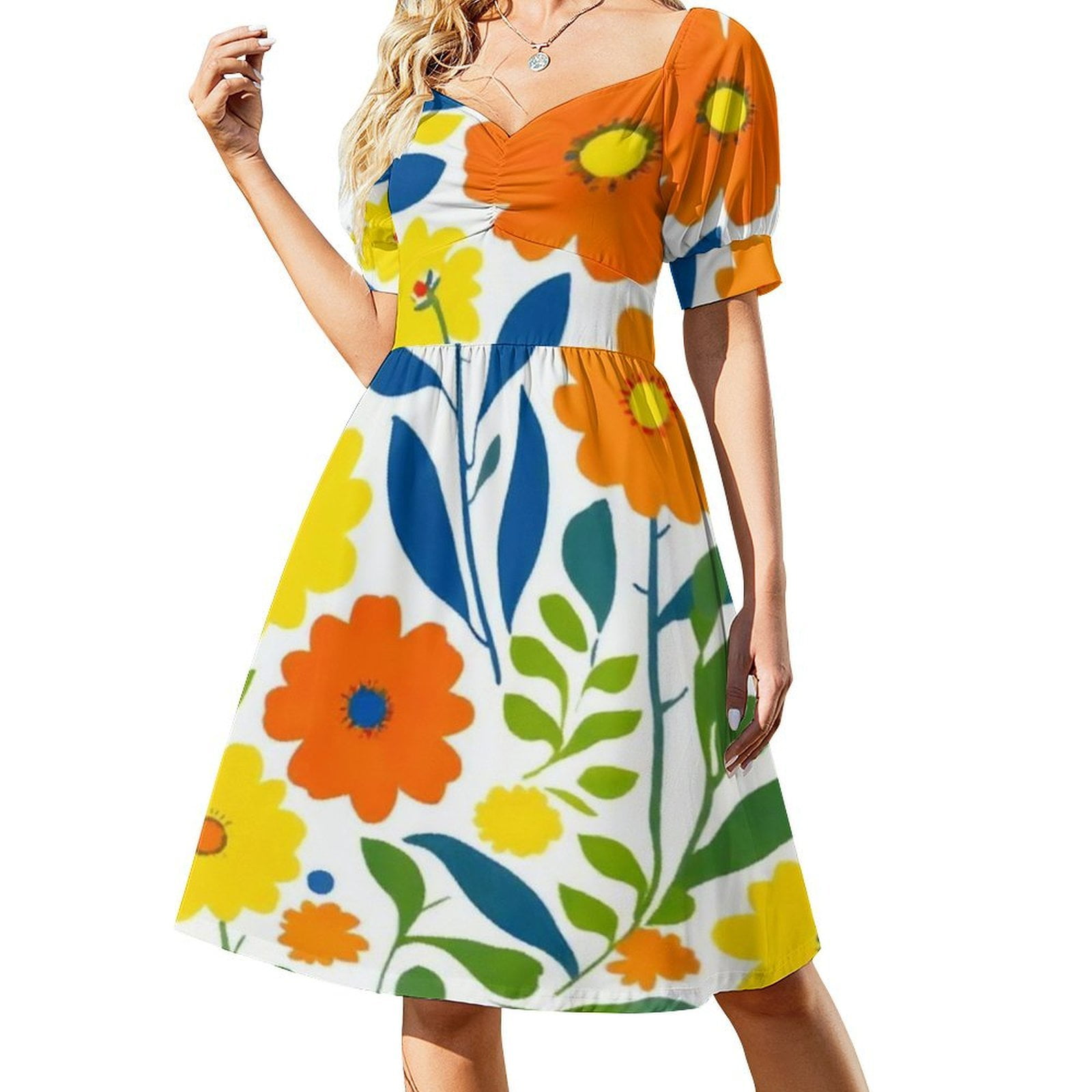Bold Floral Vibrant Pattern Design Short Sleeve Dress Clothes Women's ...