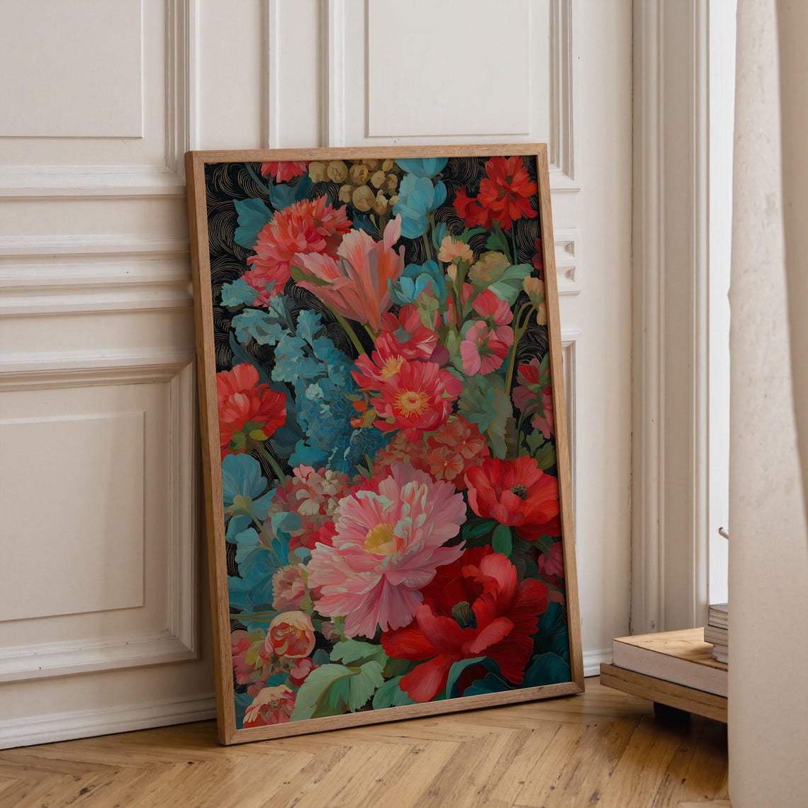 Bold Floral Wall Art Maximalist Flower Moody Botanical Decor Vibrant ...