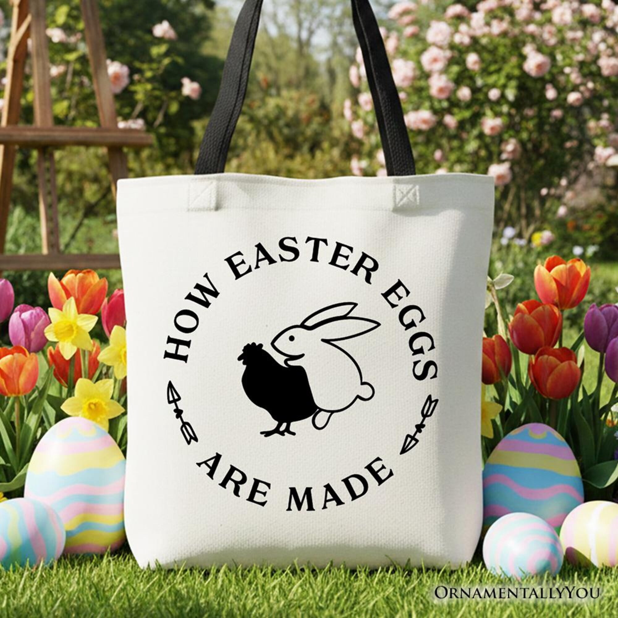 Bold Funny Easter Bunny Sarcastic Tote Bag, How Easter Eggs Are Made ...