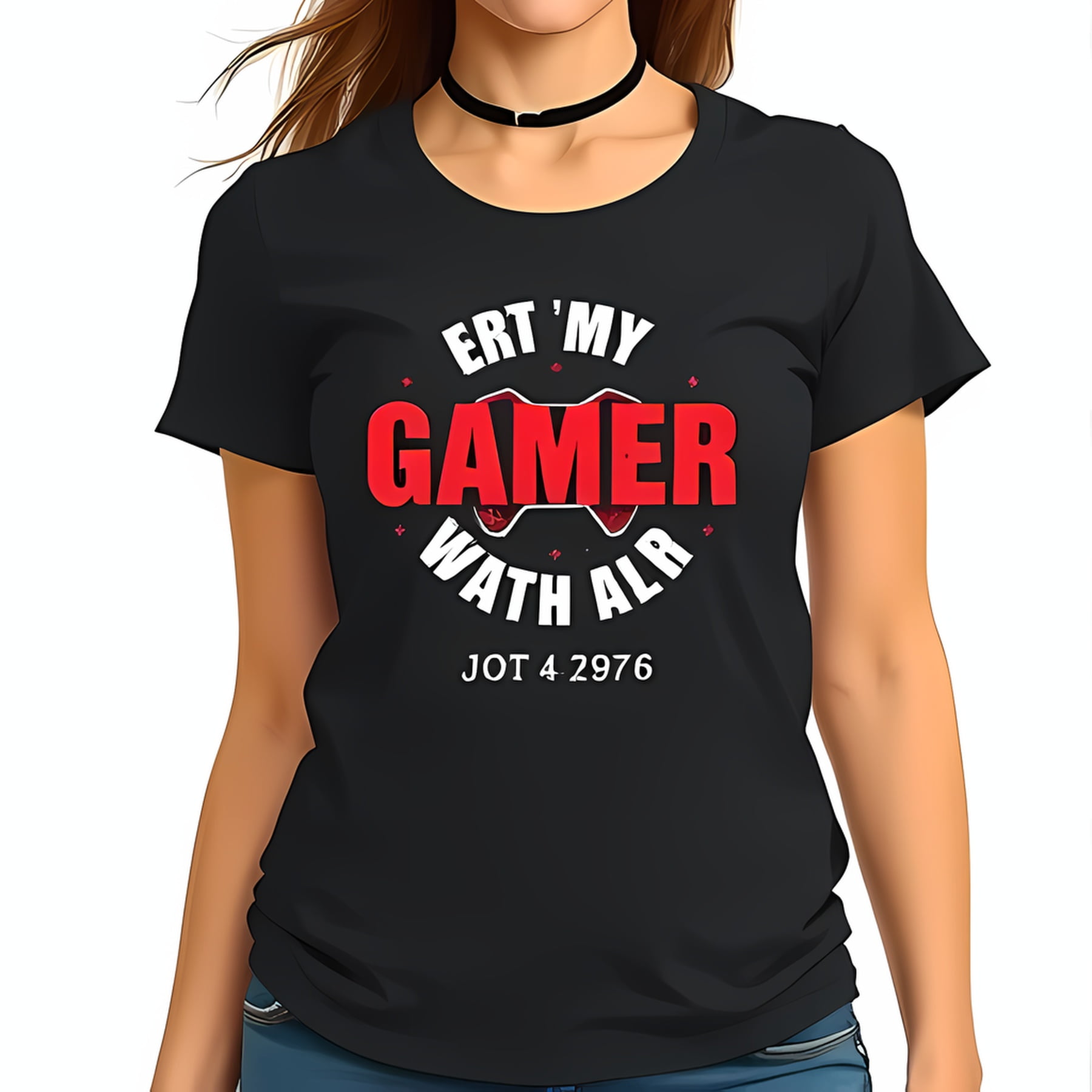 Bold Gamer T-Shirt with Red Controller Graphic - "ERT 'MY GAMER WATH ALR" Design - Casual Gaming ...