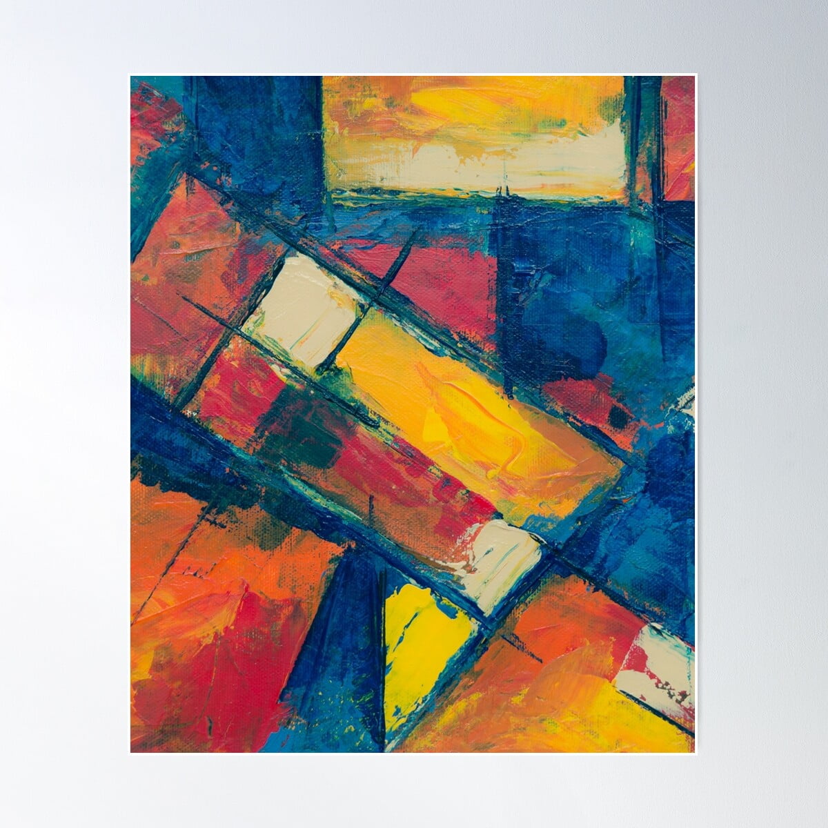 Bold Geometric Abstract Painting Â€“ Blue, Beige, And Brown Colorful ...
