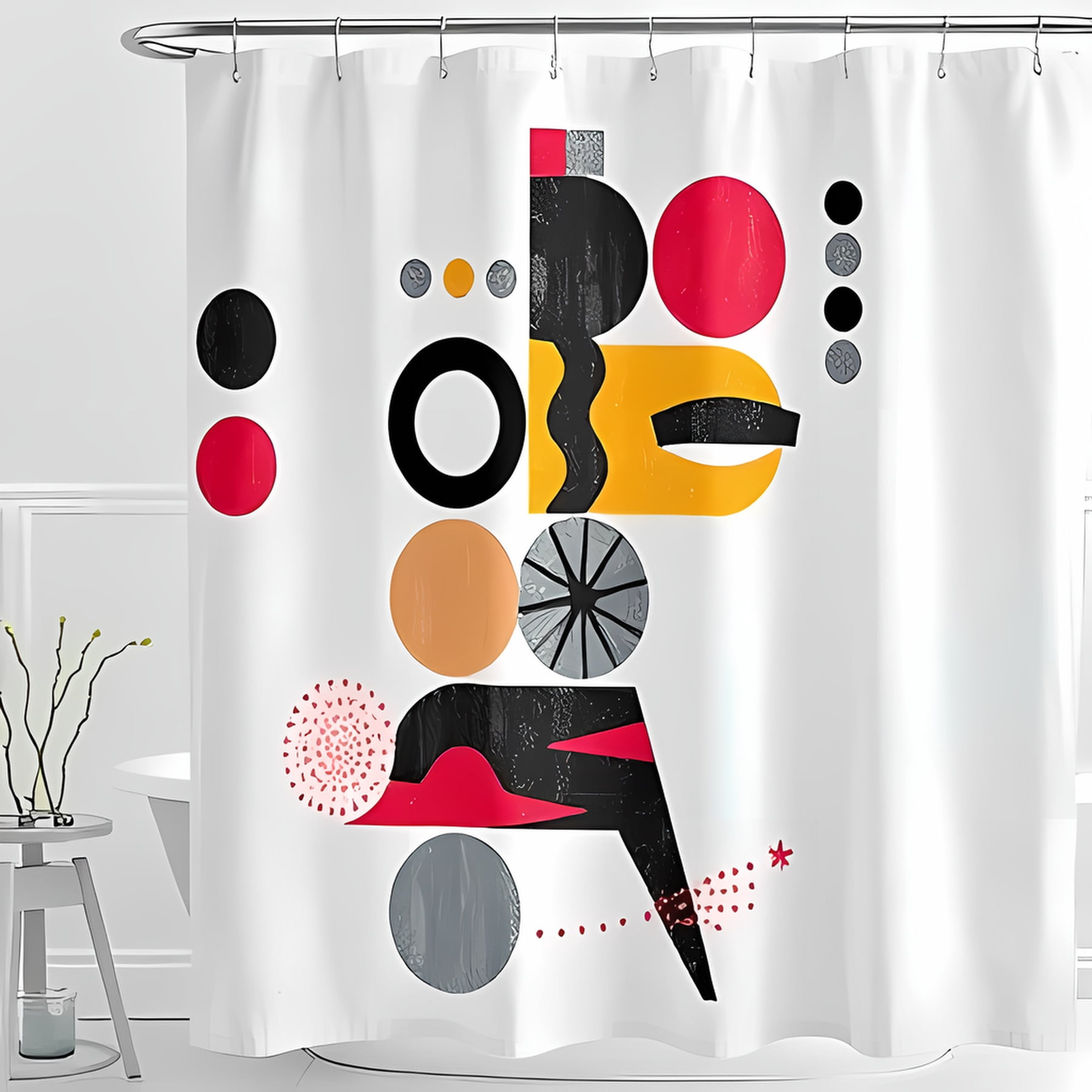 Bold Geometric Abstract Shower Curtain - Mid-Century Modern Design with Vibrant Colors & Clean ...