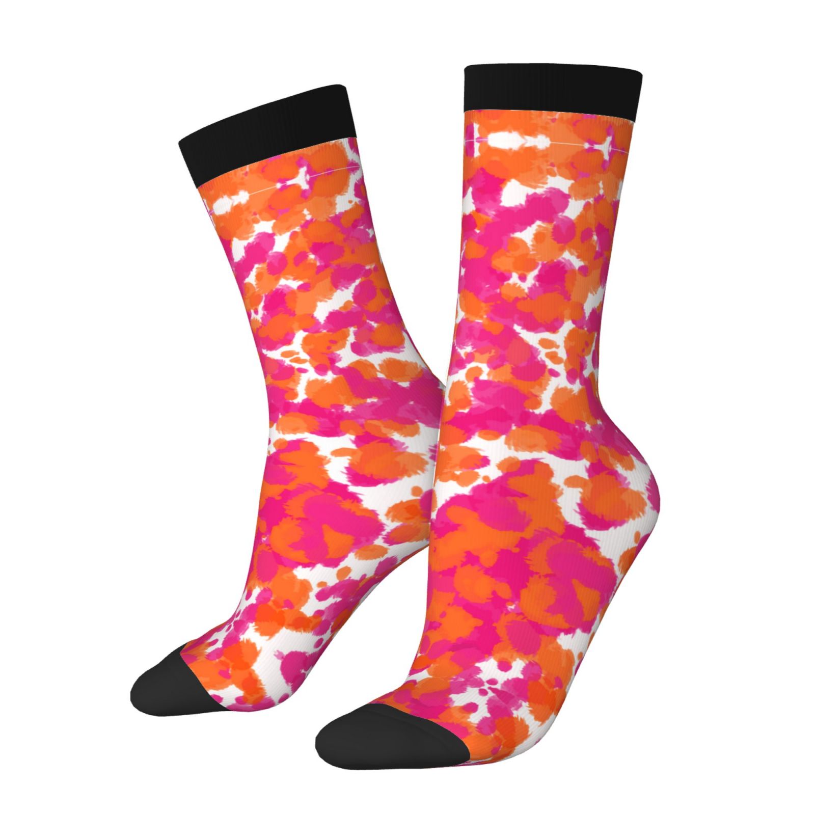 Bold Girly Hot Pink Fuchsia Orange Paint Splashes High Ankle Crew Socks ...