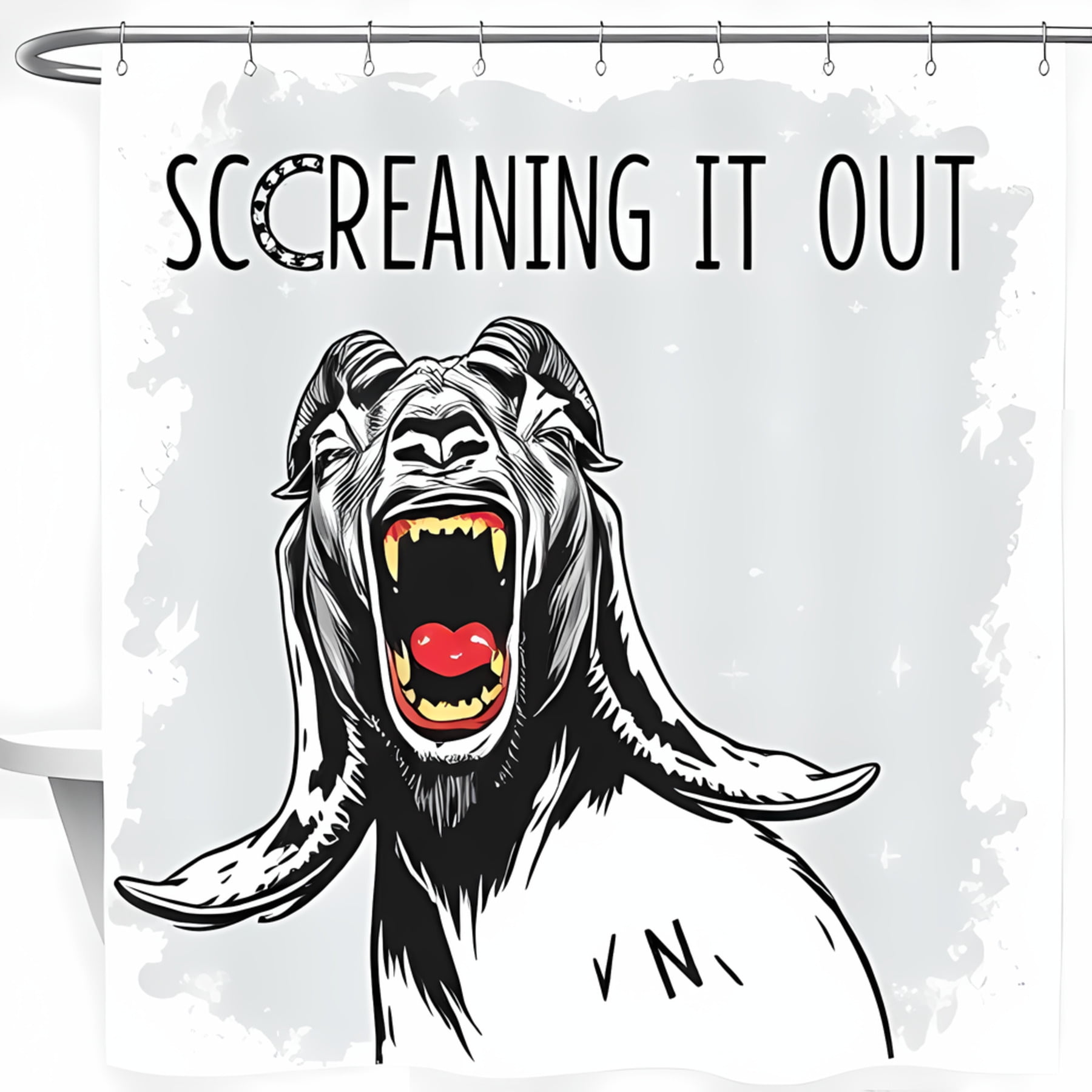 Bold Goat Head Shower Curtain - Fierce Design with Teeth & Red Tongue ...