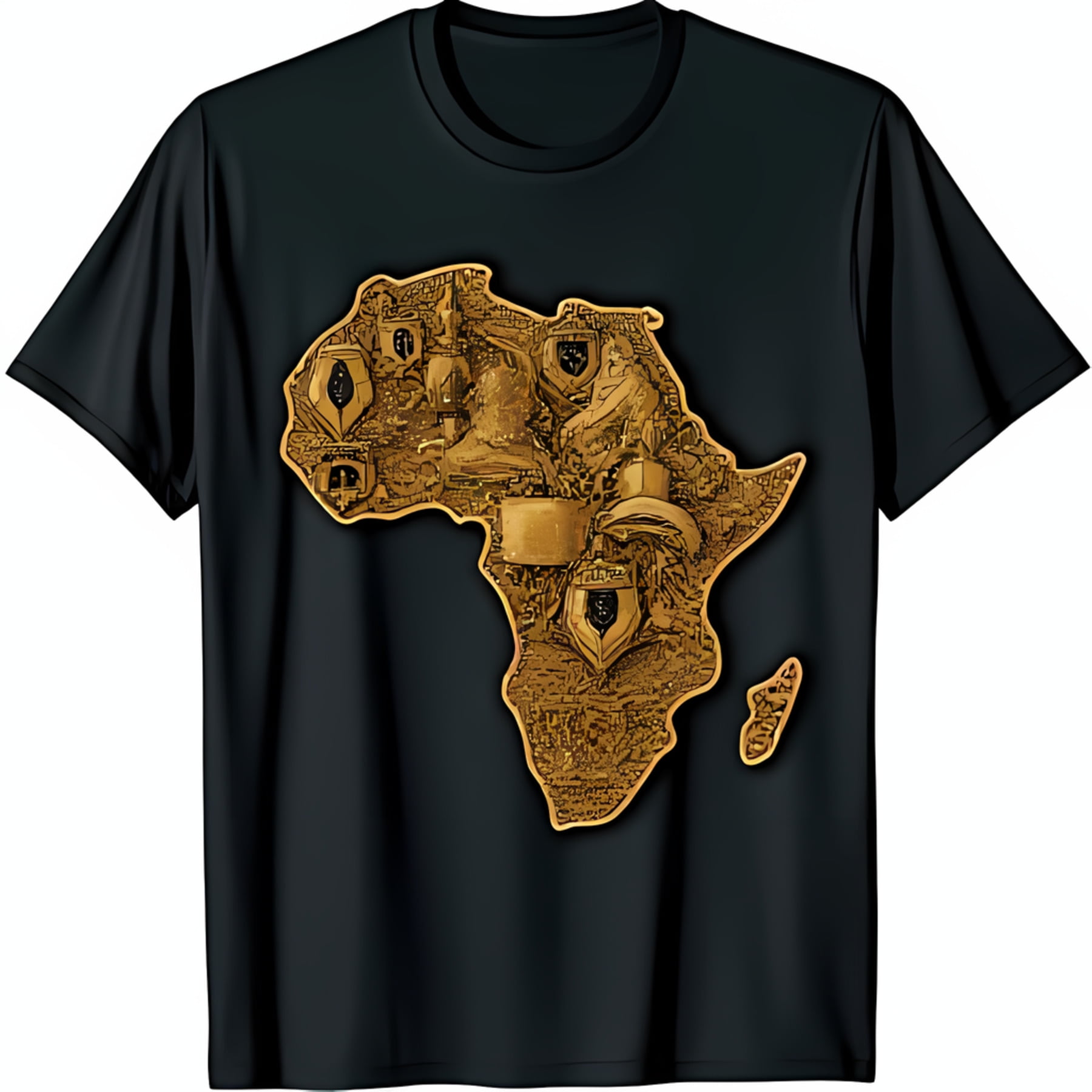 Bold Gold African Continent Outline Graphic on Black T-Shirt Celebrate ...