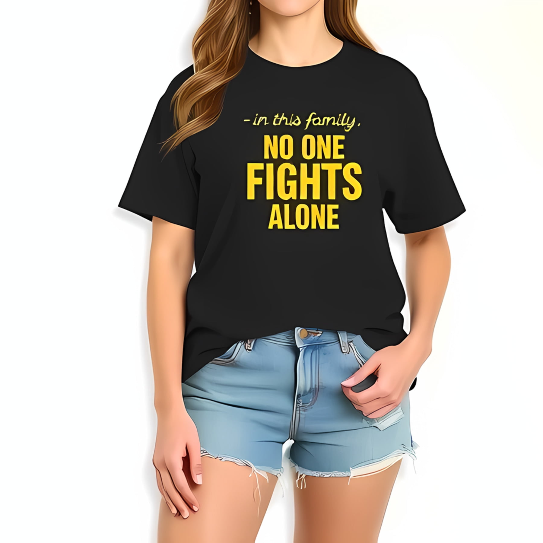 Bold Gold Message Cotton Short Sleeve T-Shirt - " In This Family No One ...