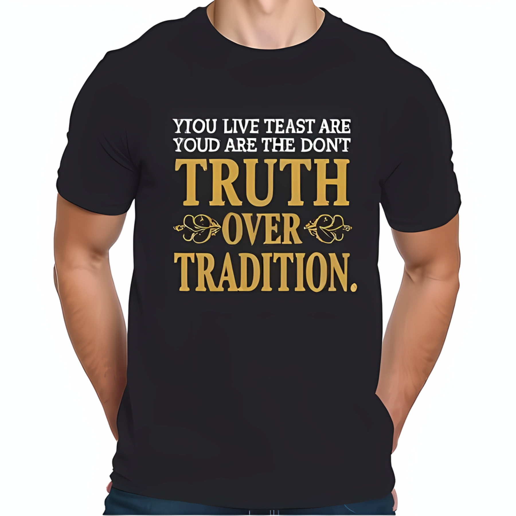 Bold Gold Typography Black Cotton Short Sleeve T-Shirt - " YOU LIVE ...