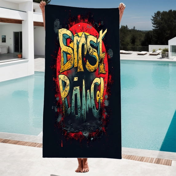 Bold Graffiti-Inspired Beach Towel - Vibrant Yellow Red & Blue Design ...