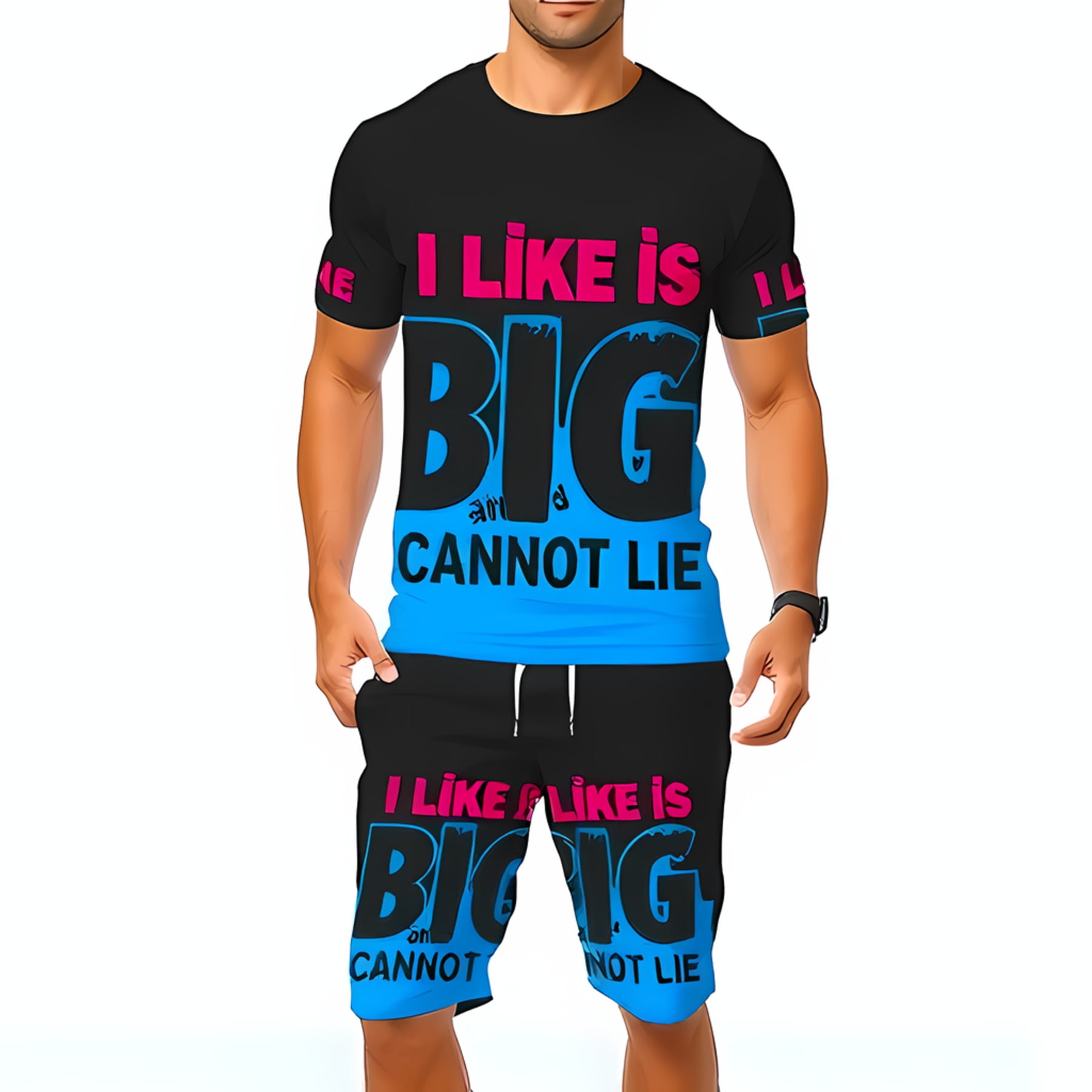 Bold Graphic Athletic T-Shirt & Shorts Set - " I LIKE IS BIG AND CANNOT ...