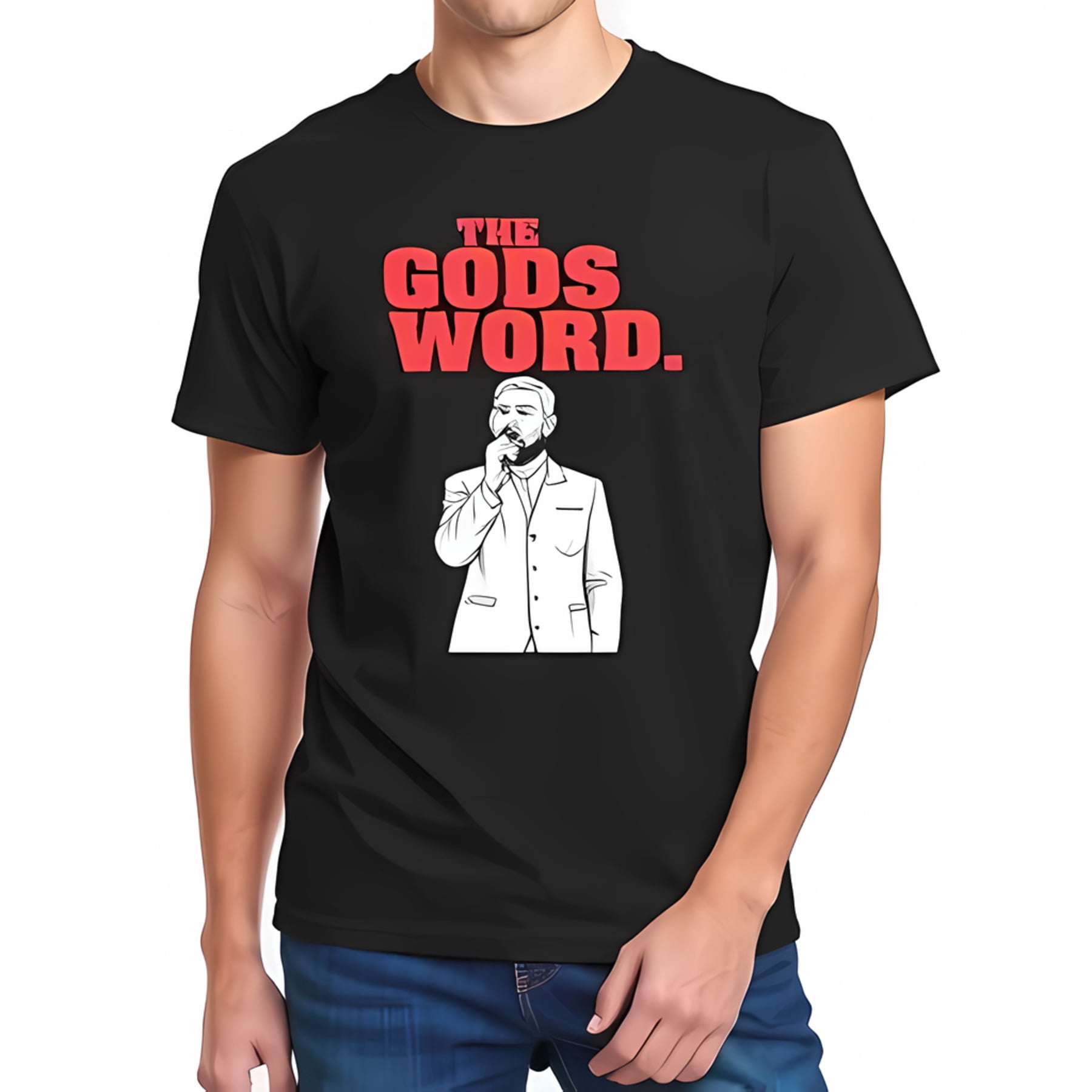 Bold Graphic Black Cotton Short Sleeve T-Shirt - " THE GODS WORD " Red ...