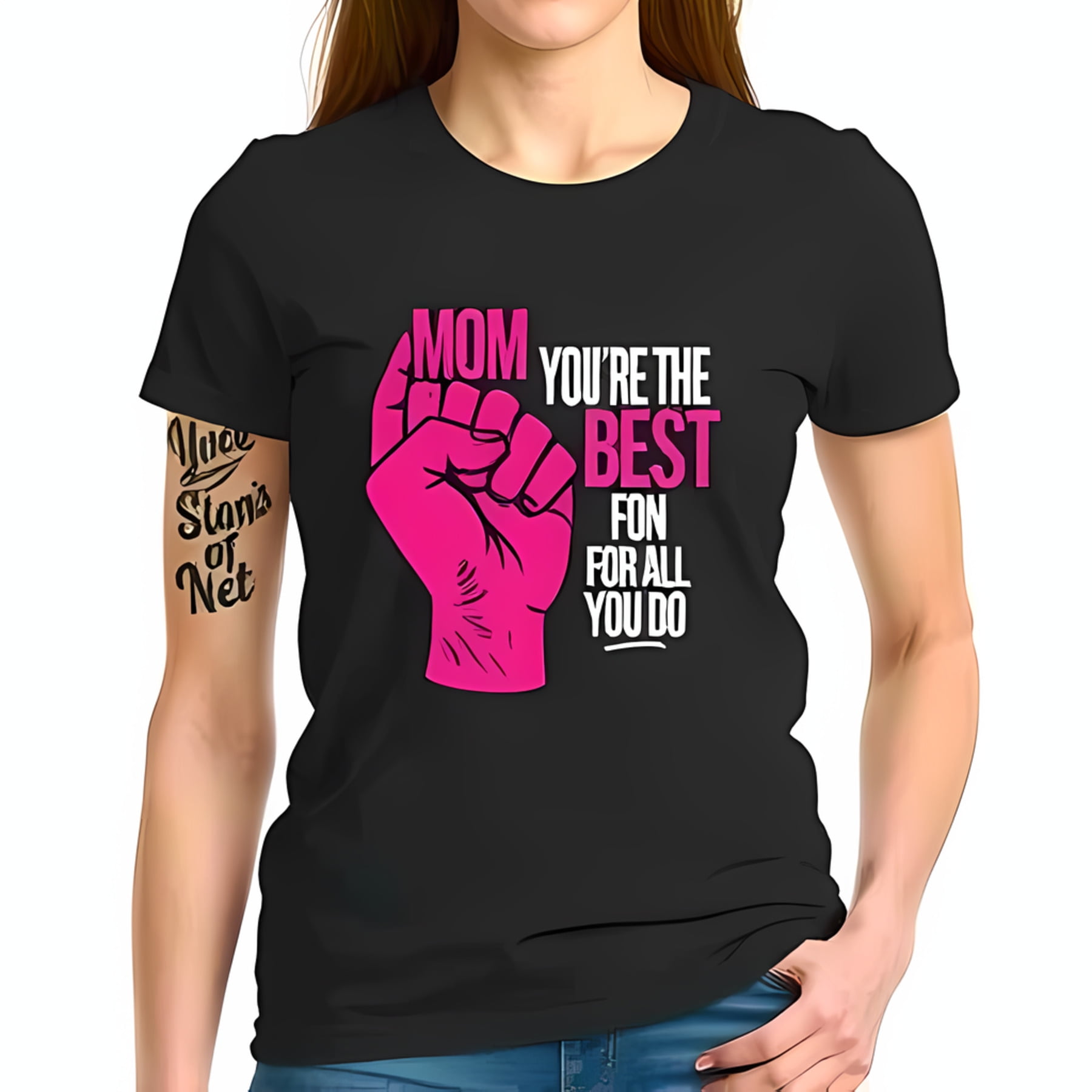 Bold Graphic Black Cotton T-Shirt for Moms - " MOM YOU'RE THE BEST ...