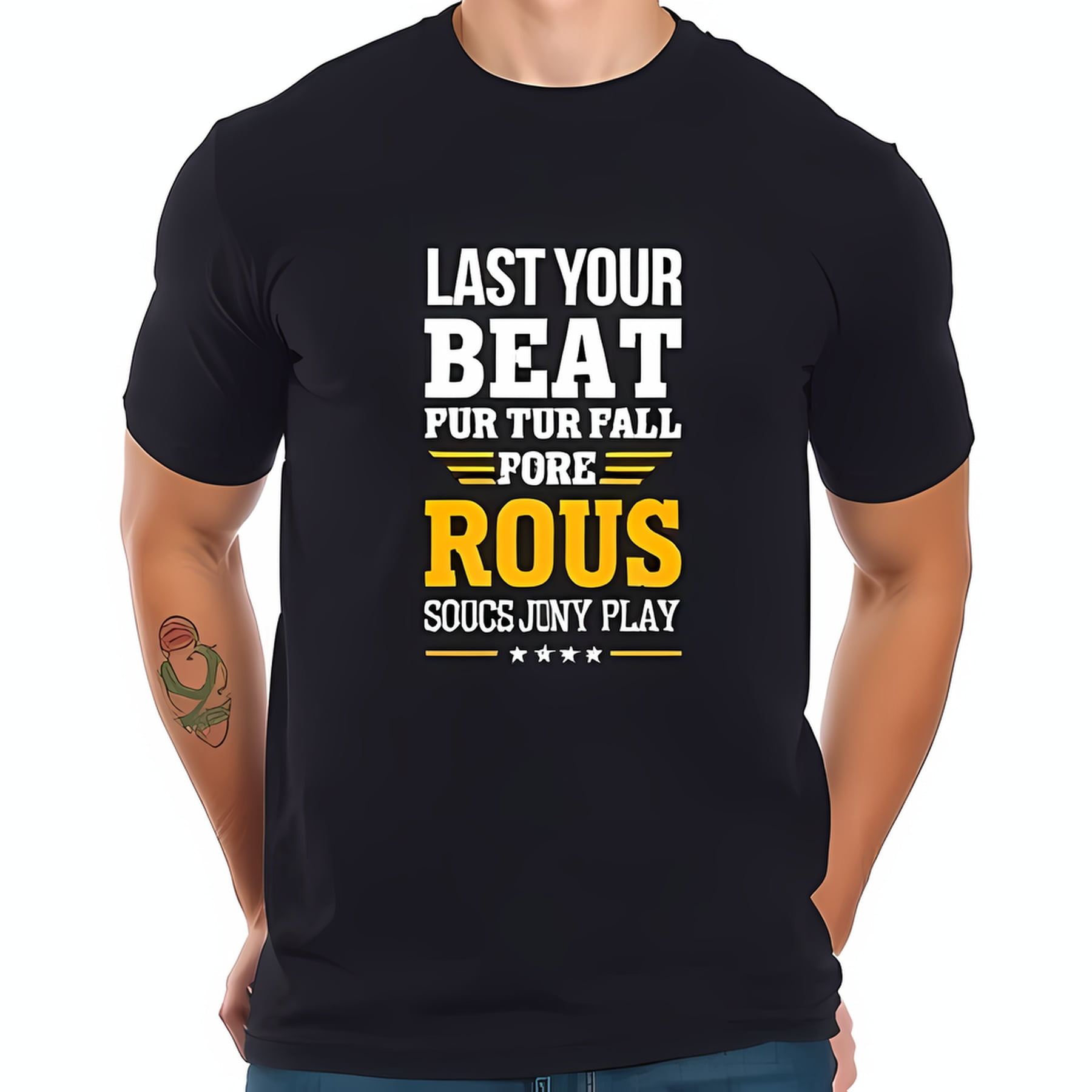 Bold Graphic Black Short-Sleeved T-Shirt with Playful Cryptic Message ...