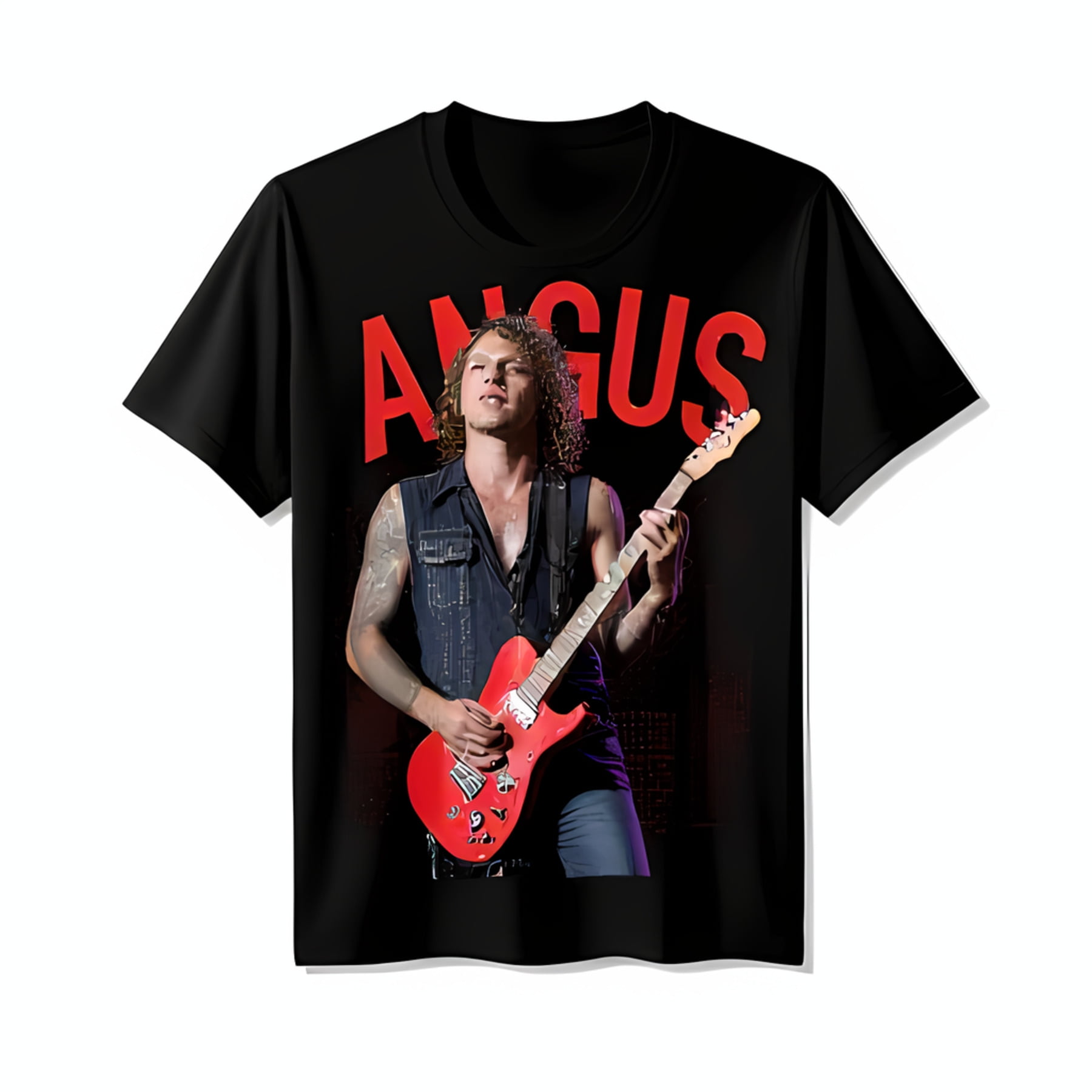 Bold Graphic Black T-Shirt Featuring Long Haired Guitarist with ANGUS Design - Walmart.com