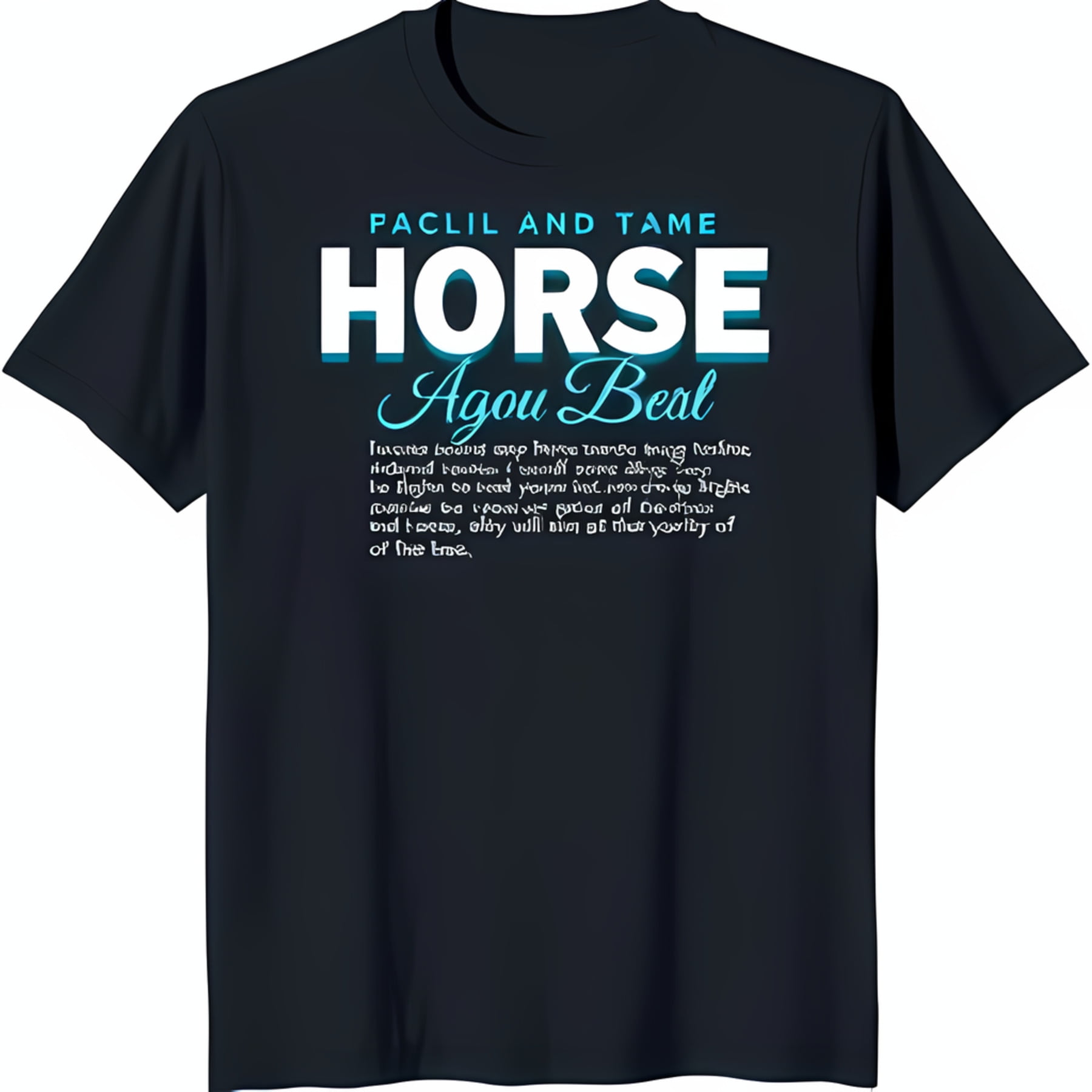 Bold Graphic Black T-Shirt 'Pacil and Tame Horse Agou Beal' Design ...