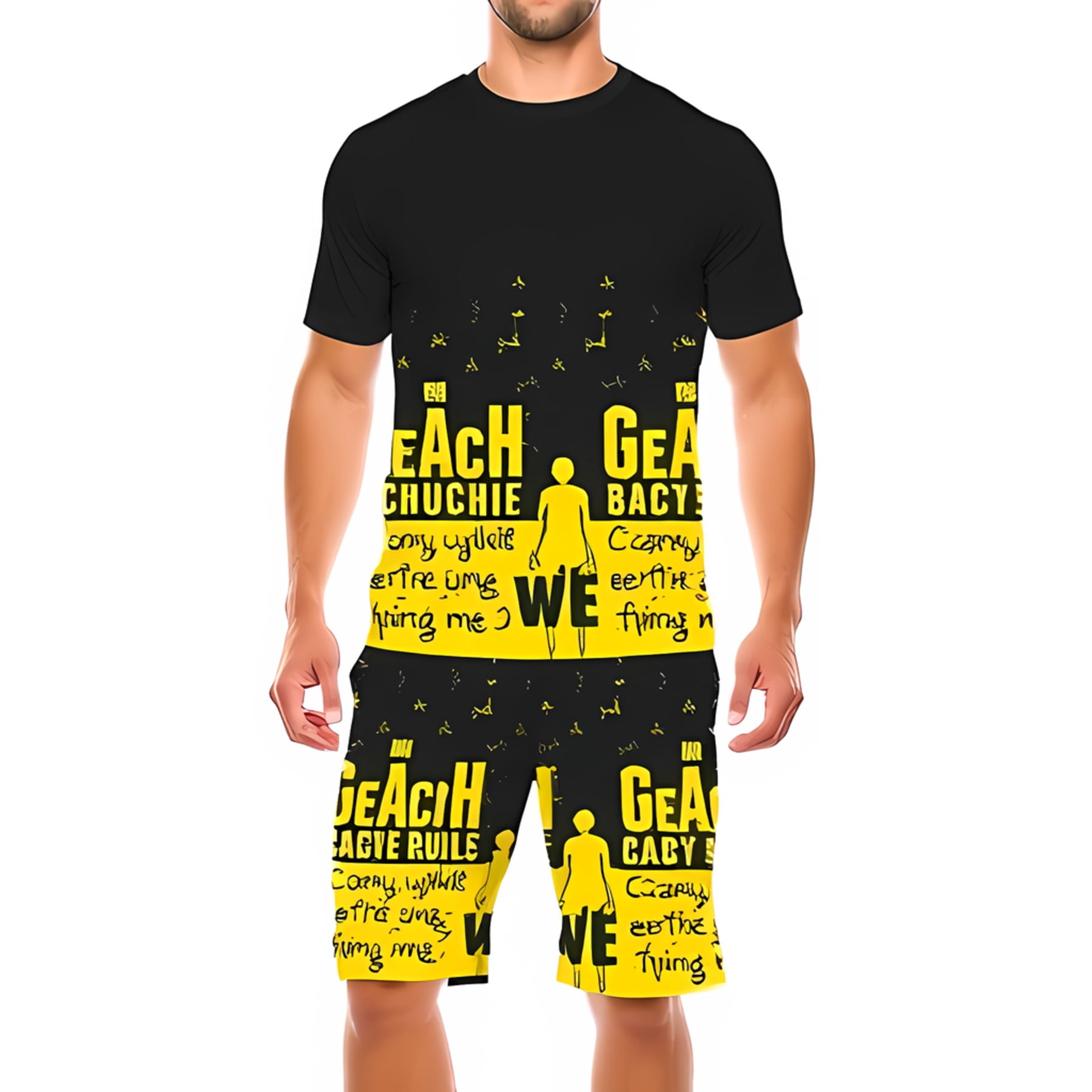 Bold Graphic Black T-Shirt and Shorts Set for Men - Edgy Streetwear ...