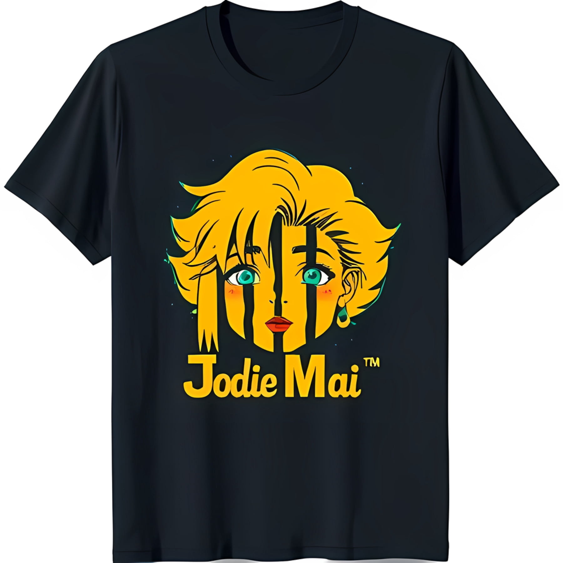 Bold Graphic Black T-Shirt featuring Striking Woman with Blue Eyes ...