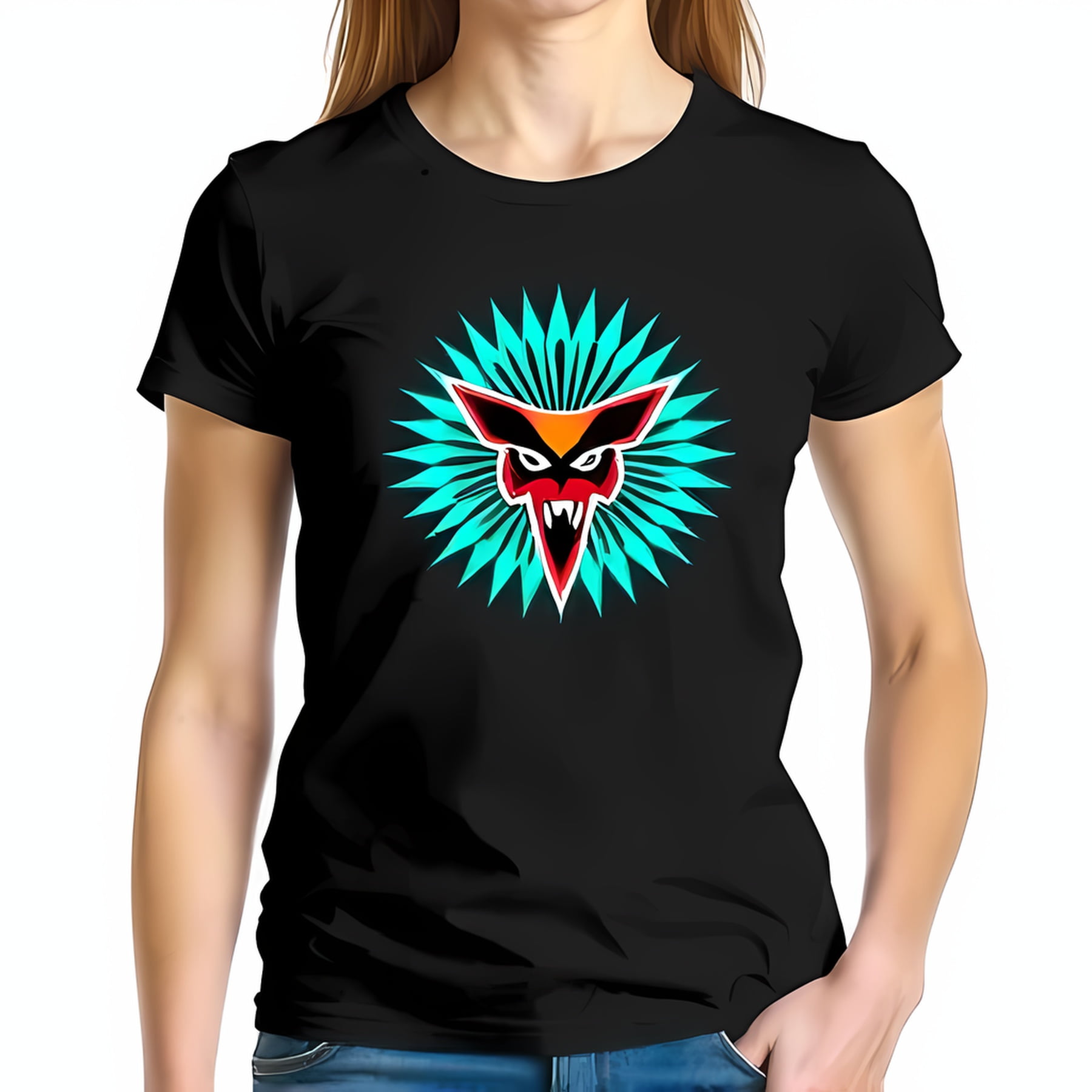 Bold Graphic Black T-Shirt with Demonic Creature Design - Edgy Retro ...