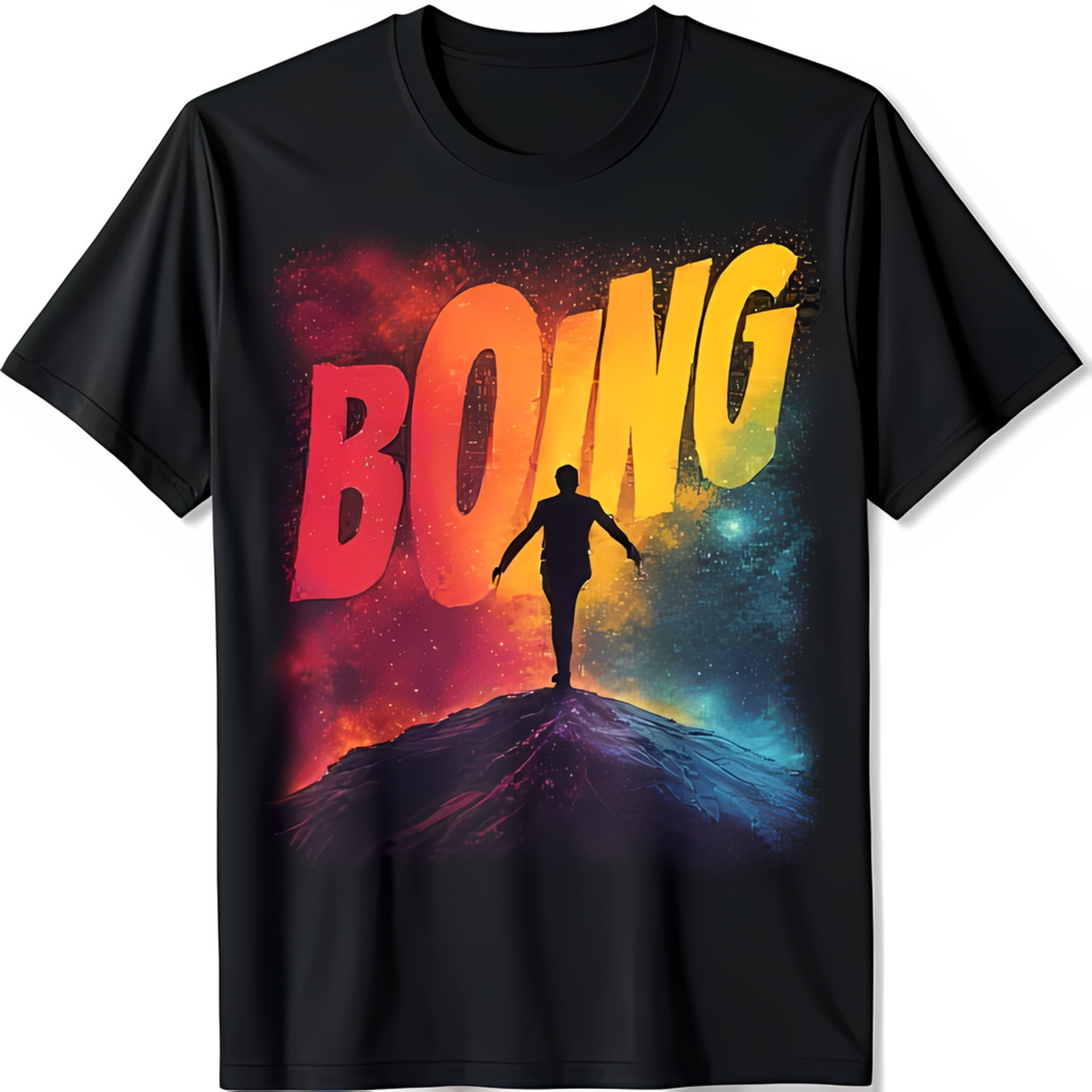 Bold Graphic Black T-Shirt with Landscape & 'BOING' Design - Walmart.com