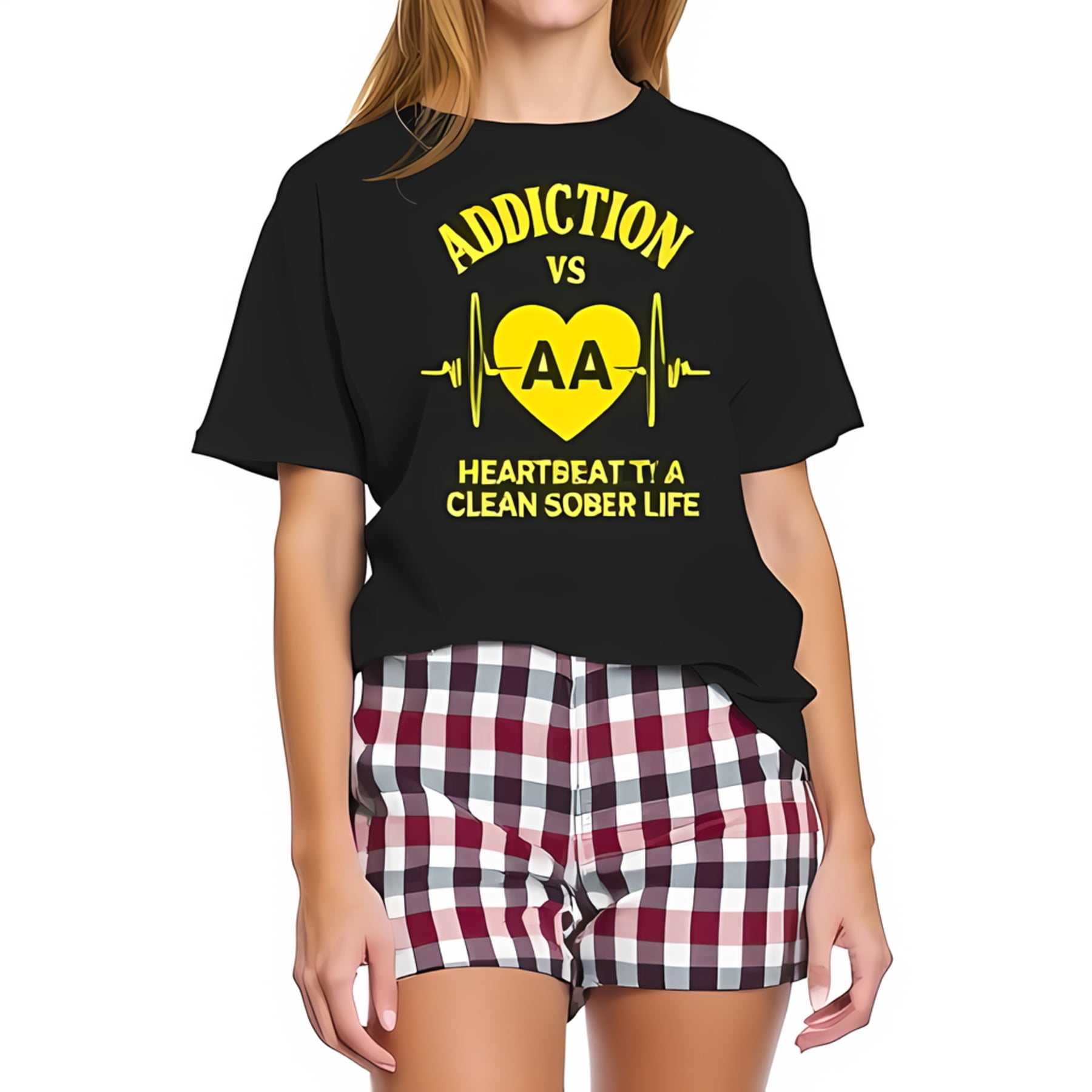 Bold Graphic Cotton Short Sleeve T-Shirt - " Addiction vs AA " with ...
