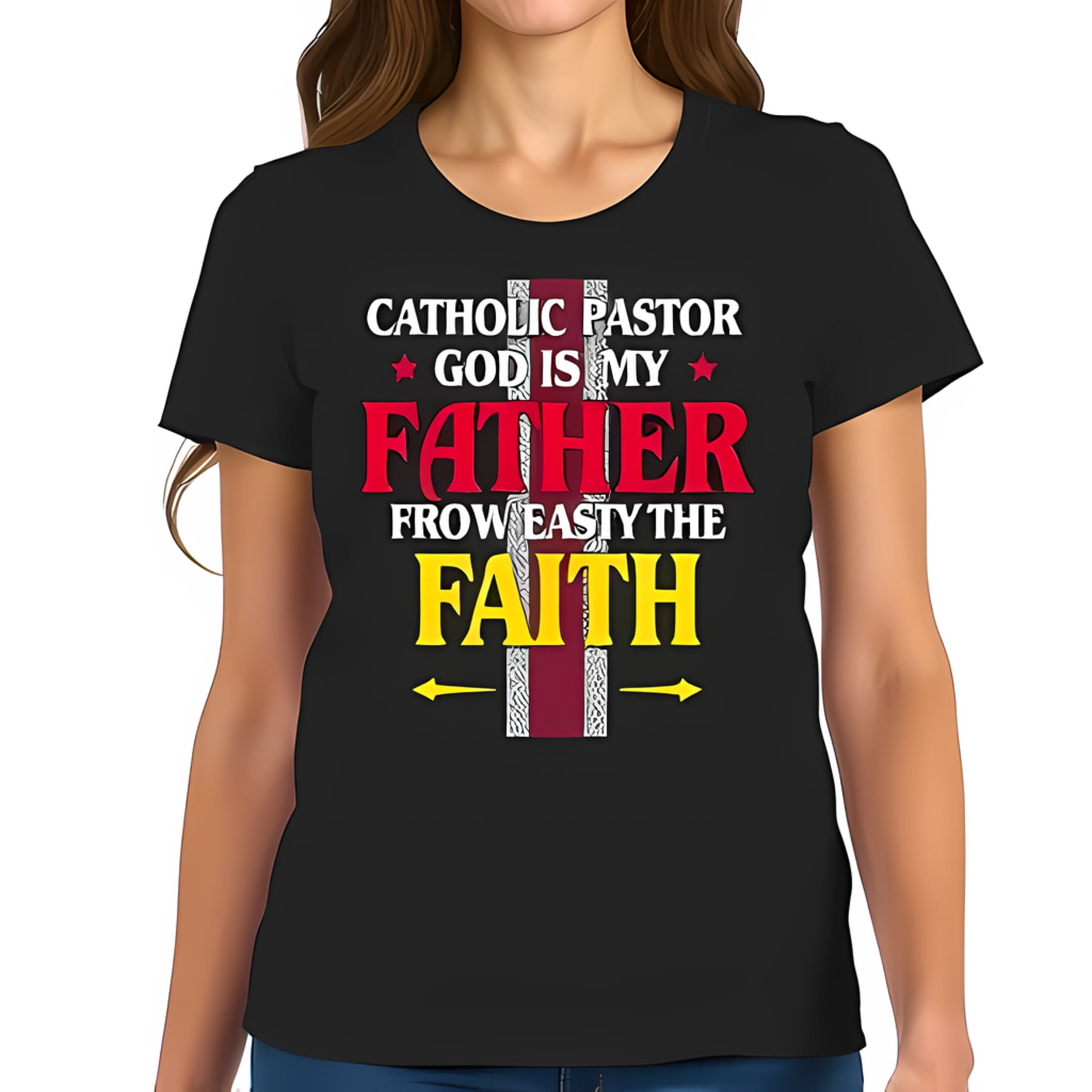 Bold Graphic Cotton Short Sleeve T-Shirt - " Catholic Pastor " & " God ...