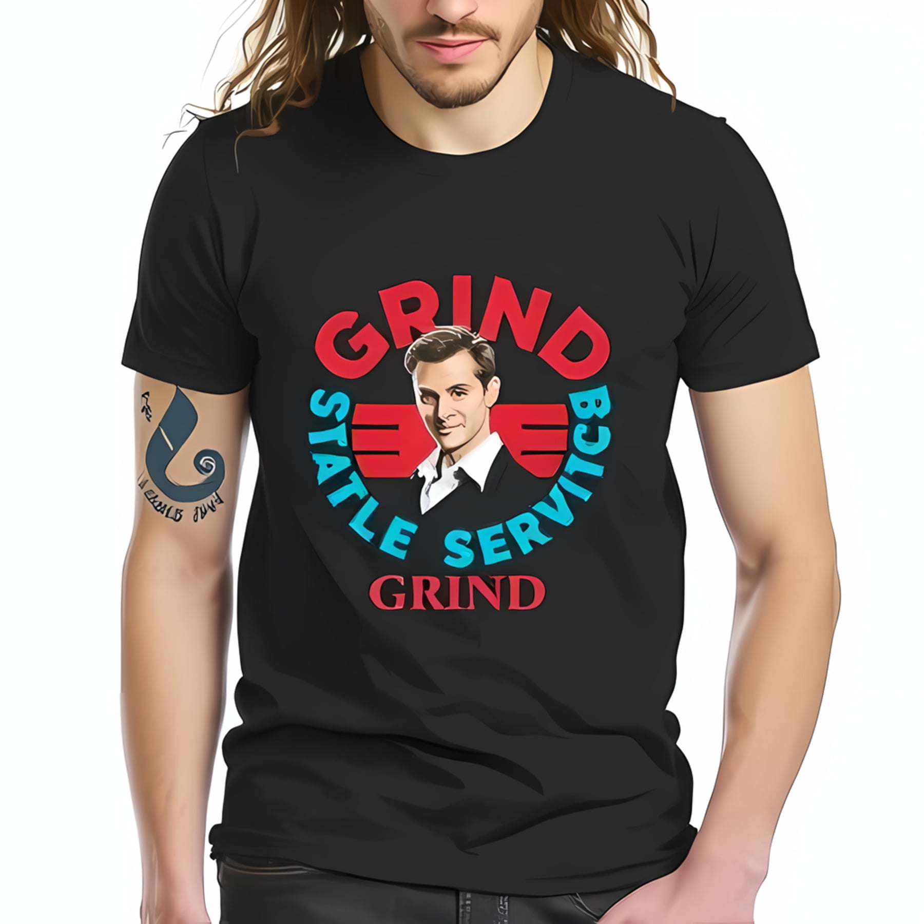 Bold Graphic Cotton Short Sleeve T-Shirt - " GRIND " Typography in Red ...