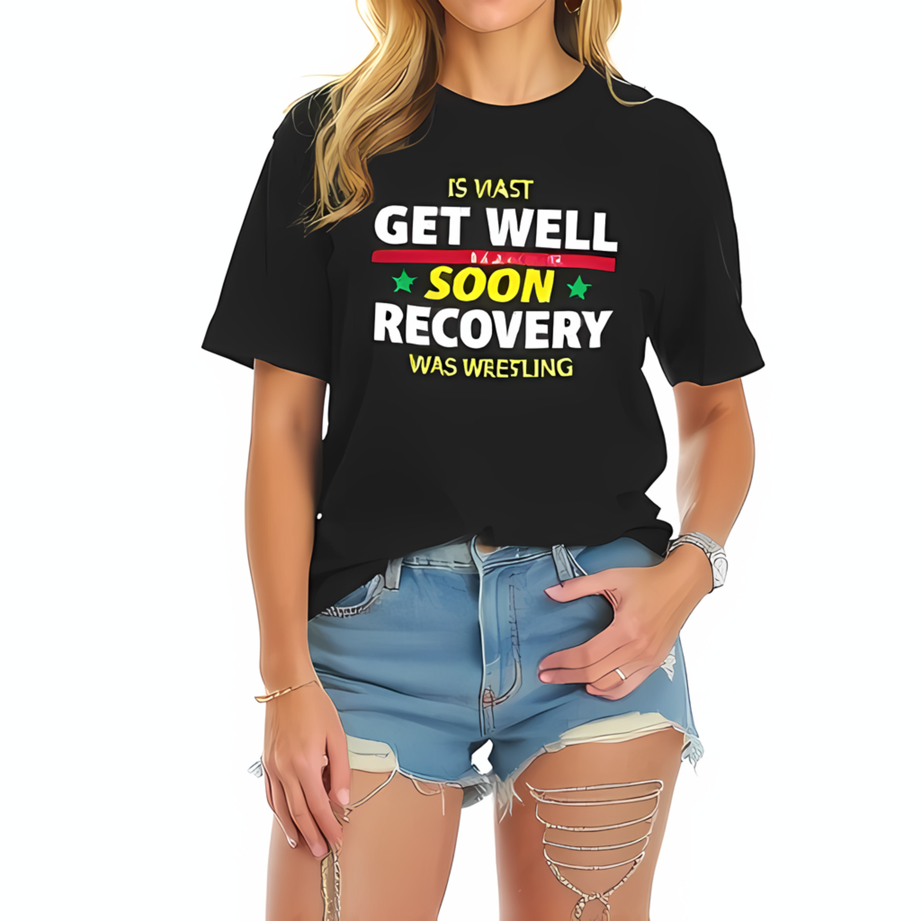 Bold Graphic Cotton Short Sleeve T-Shirt - " IS WAST GET WELL SOON ...