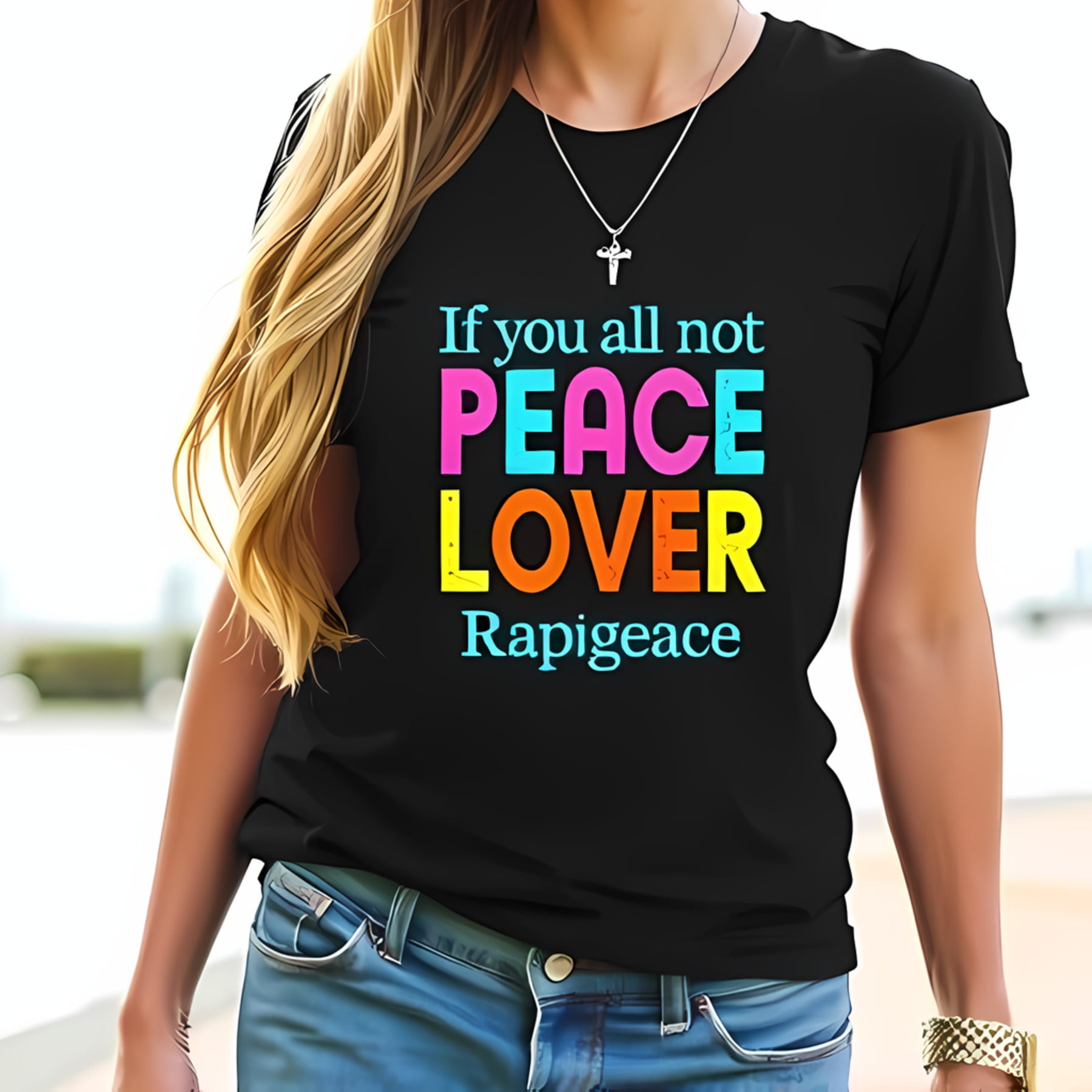 Bold Graphic Cotton Short Sleeve T-Shirt - " If you all not PEACE LOVER ...