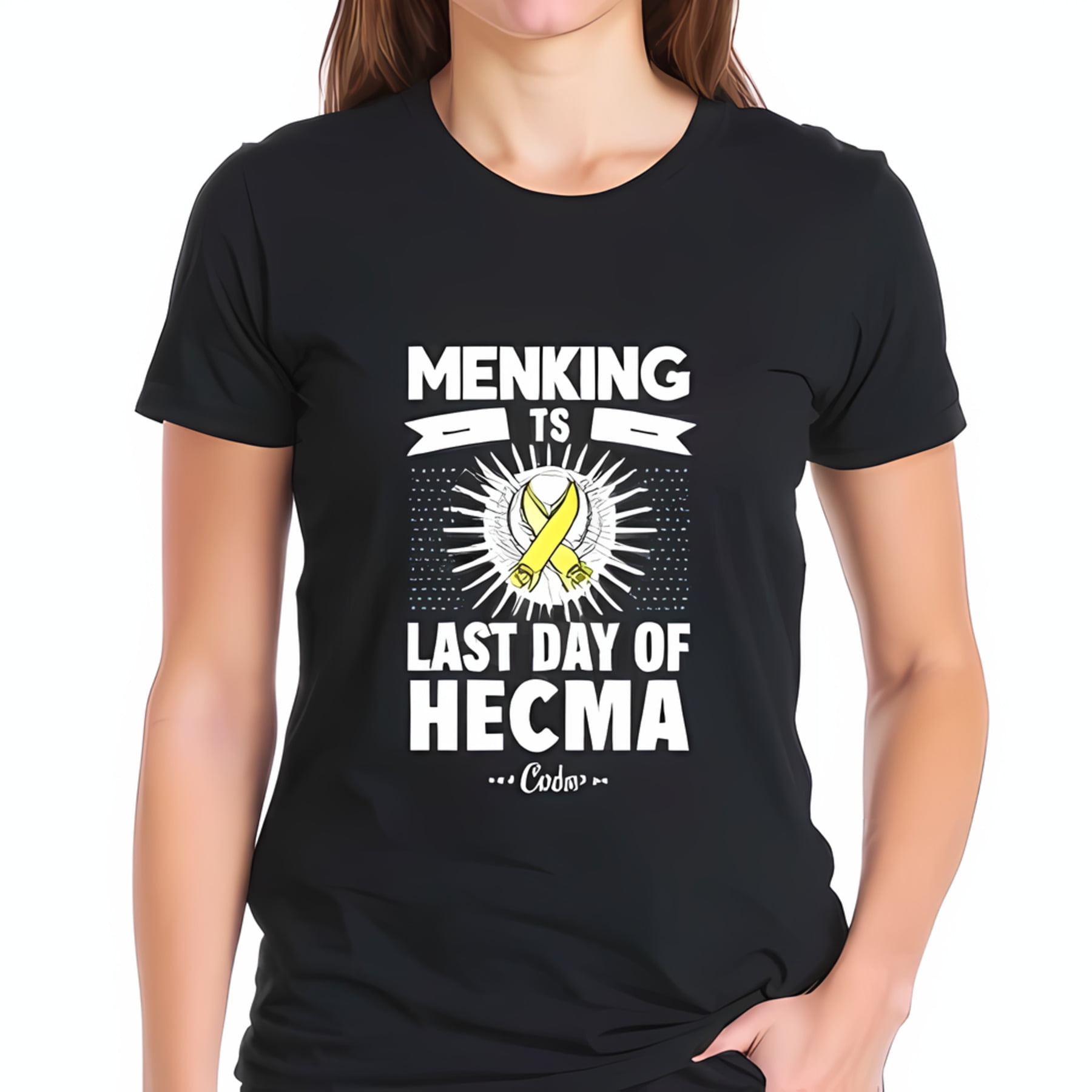 Bold Graphic Cotton Short Sleeve T-Shirt - " MENKING IS LAST DAY OF HECMA " with Decorative ...