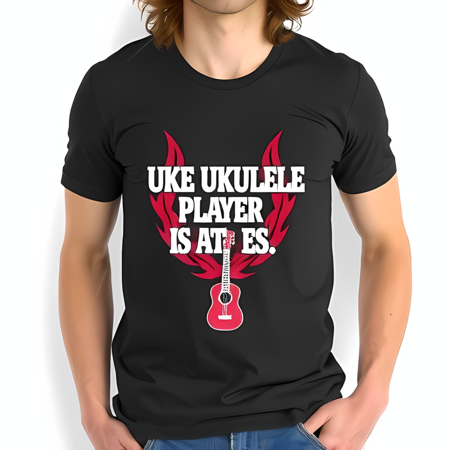 Bold Graphic Cotton Short Sleeve T-Shirt - " UKE UKULELE PLAYER IS AT ...