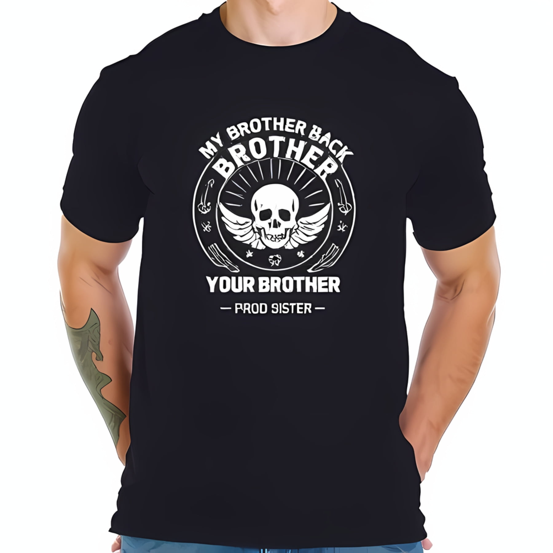 Bold Graphic Cotton Short Sleeve T-Shirt with Wings & Sibling Message ...