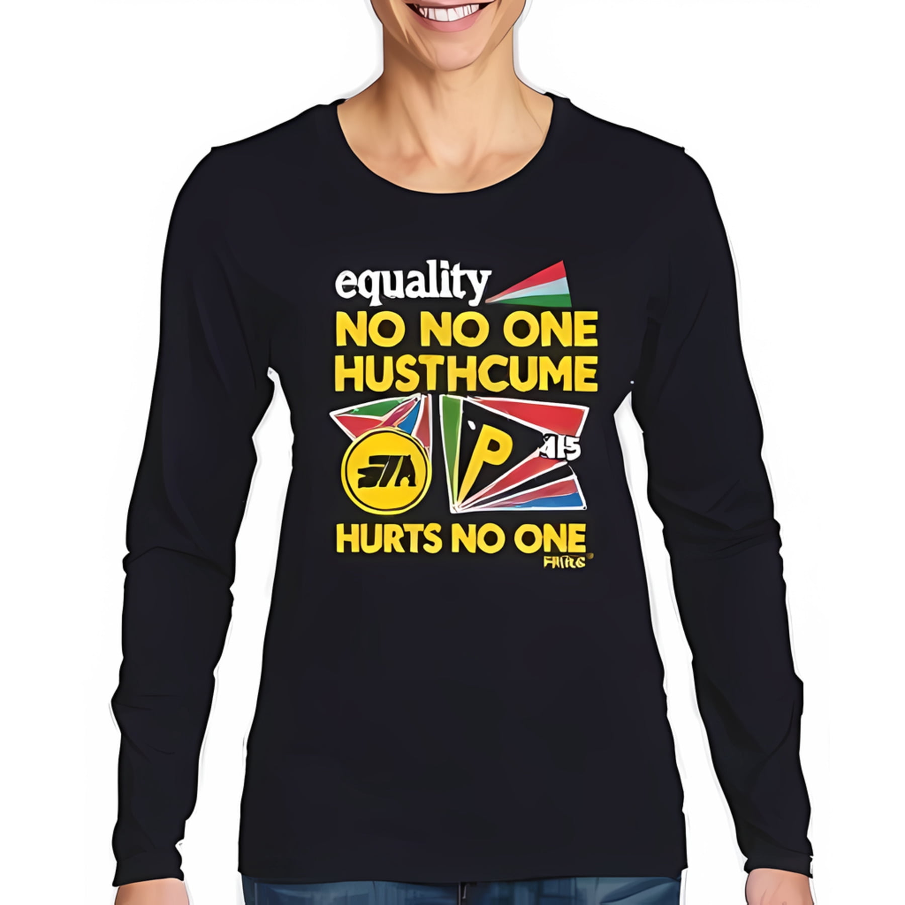Bold Graphic Long Sleeve T-Shirt - 'Equality' with Vintage Flags ...