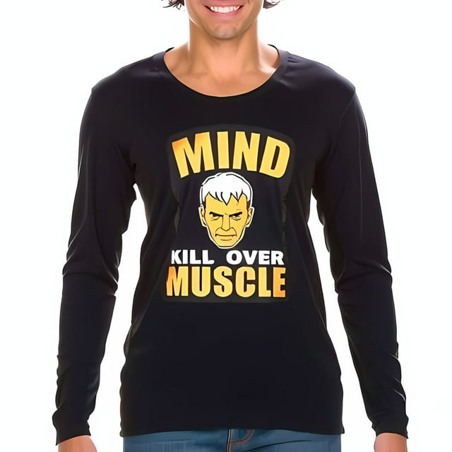 Bold Graphic Long Sleeve T-Shirt - " MIND KILL OVER MUSCLE " Yellow ...