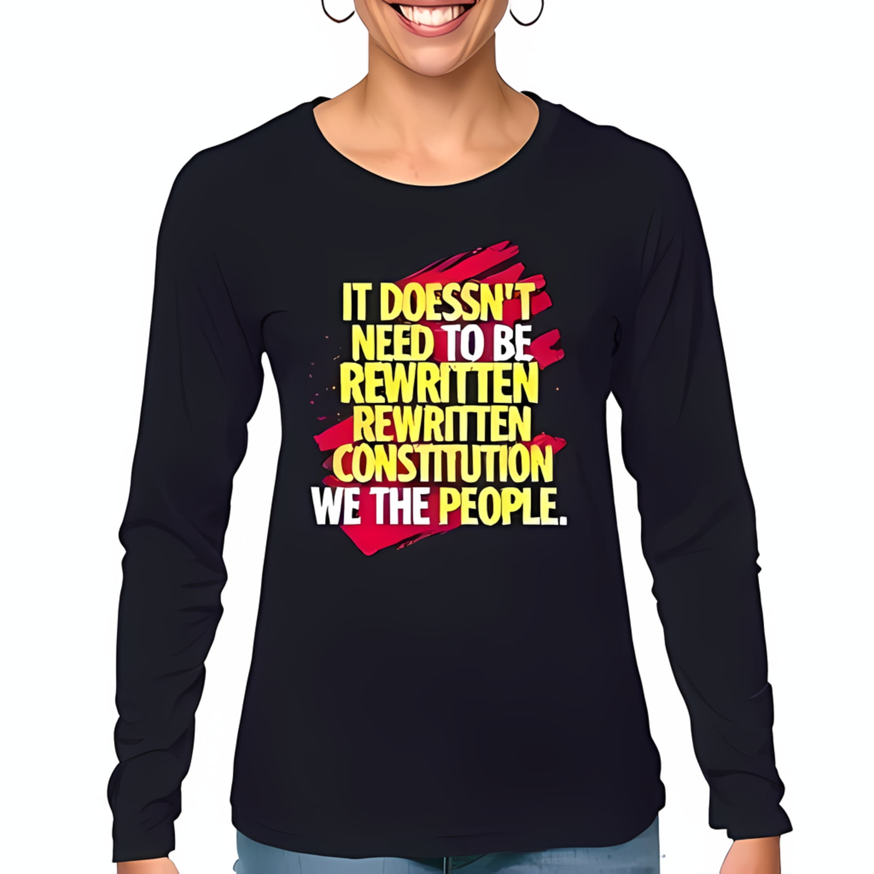 Bold Graphic Long Sleeve T-Shirt - Navy Blue with Red & Yellow Splatter ...