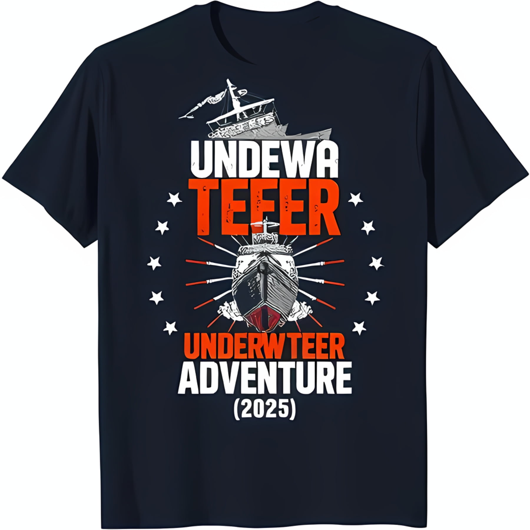 Bold Graphic Ship Sailing T-Shirt 'Undewa Tefer' with Stars ...