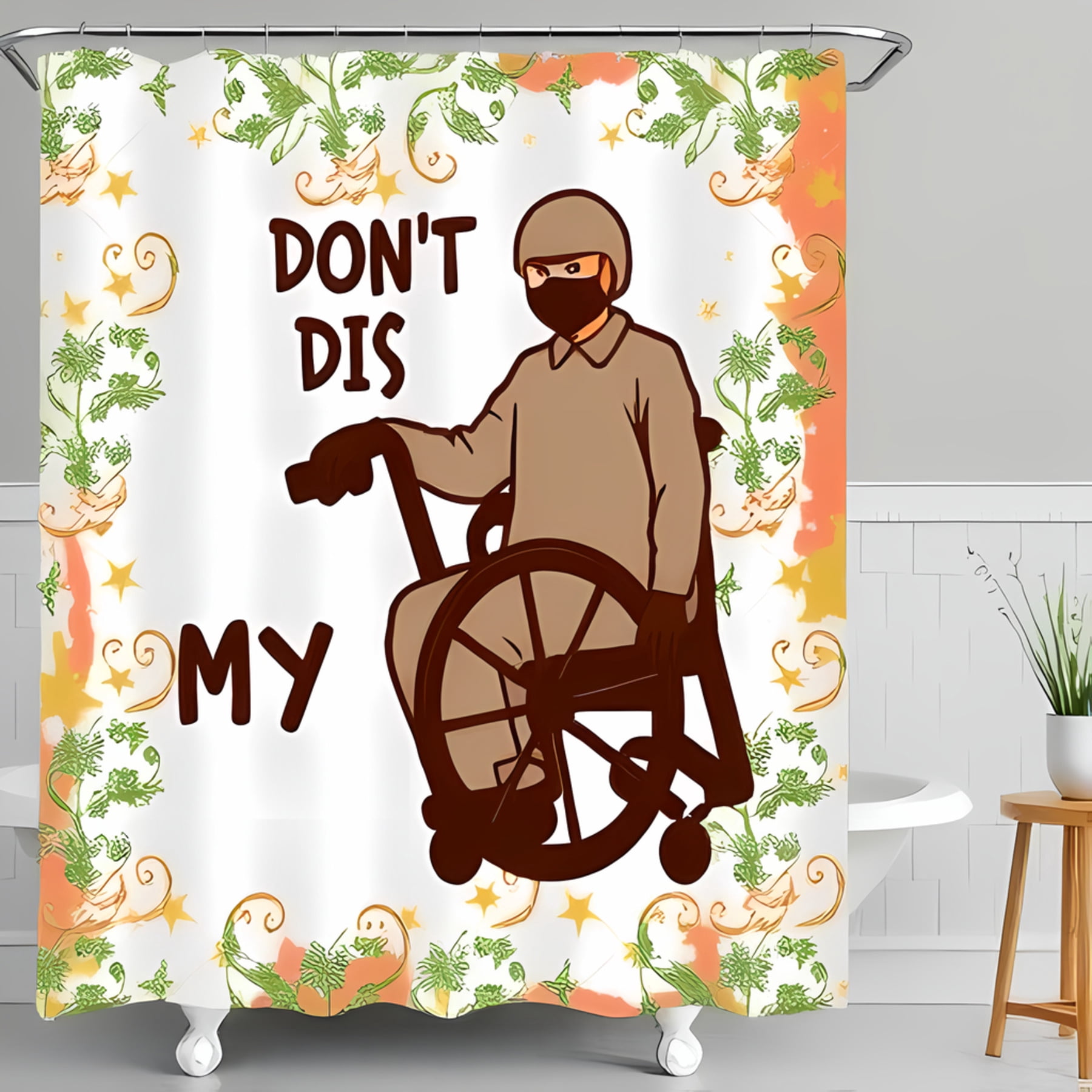 Bold Graphic Shower Curtain with Whimsical Vines Stars & Assertive ...