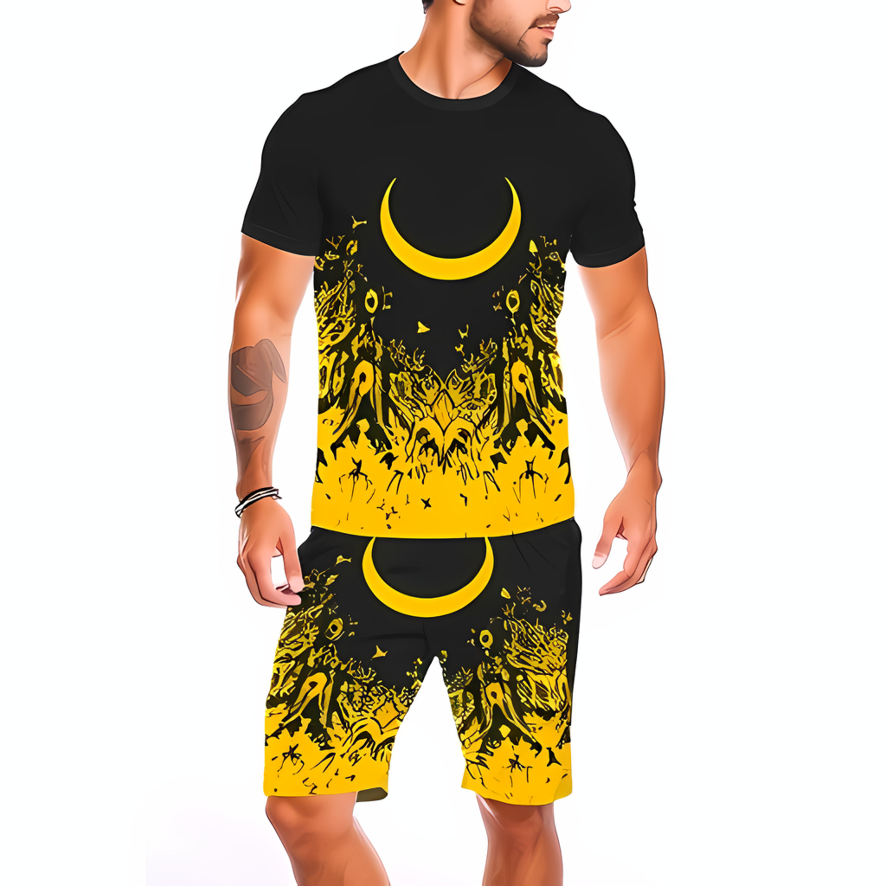 Bold Graphic T-Shirt and Matching Shorts Set with Golden - Yellow ...