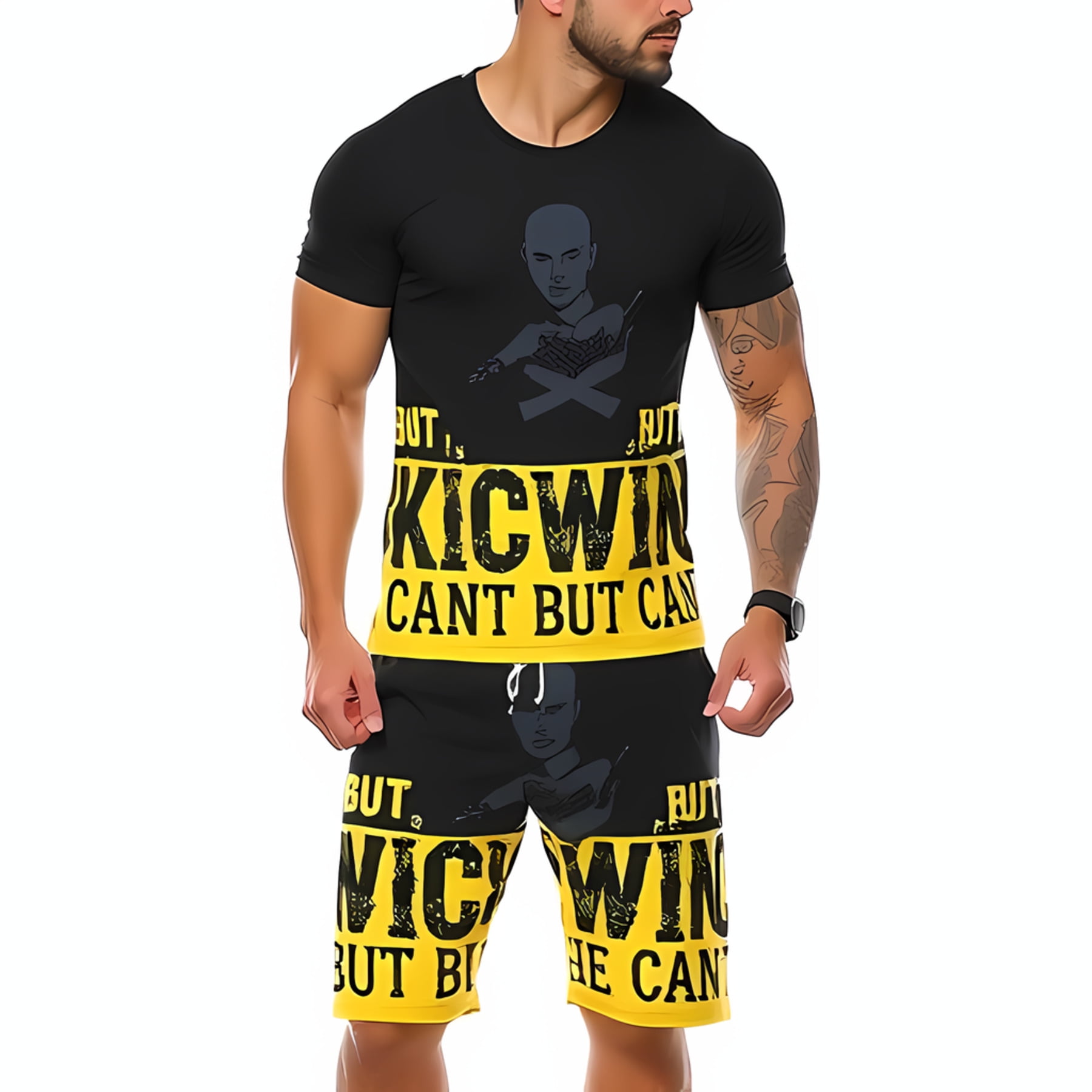 Bold Graphic T Shirt And Shorts Set For Men Motivational Design With Graphic And Yellow Text