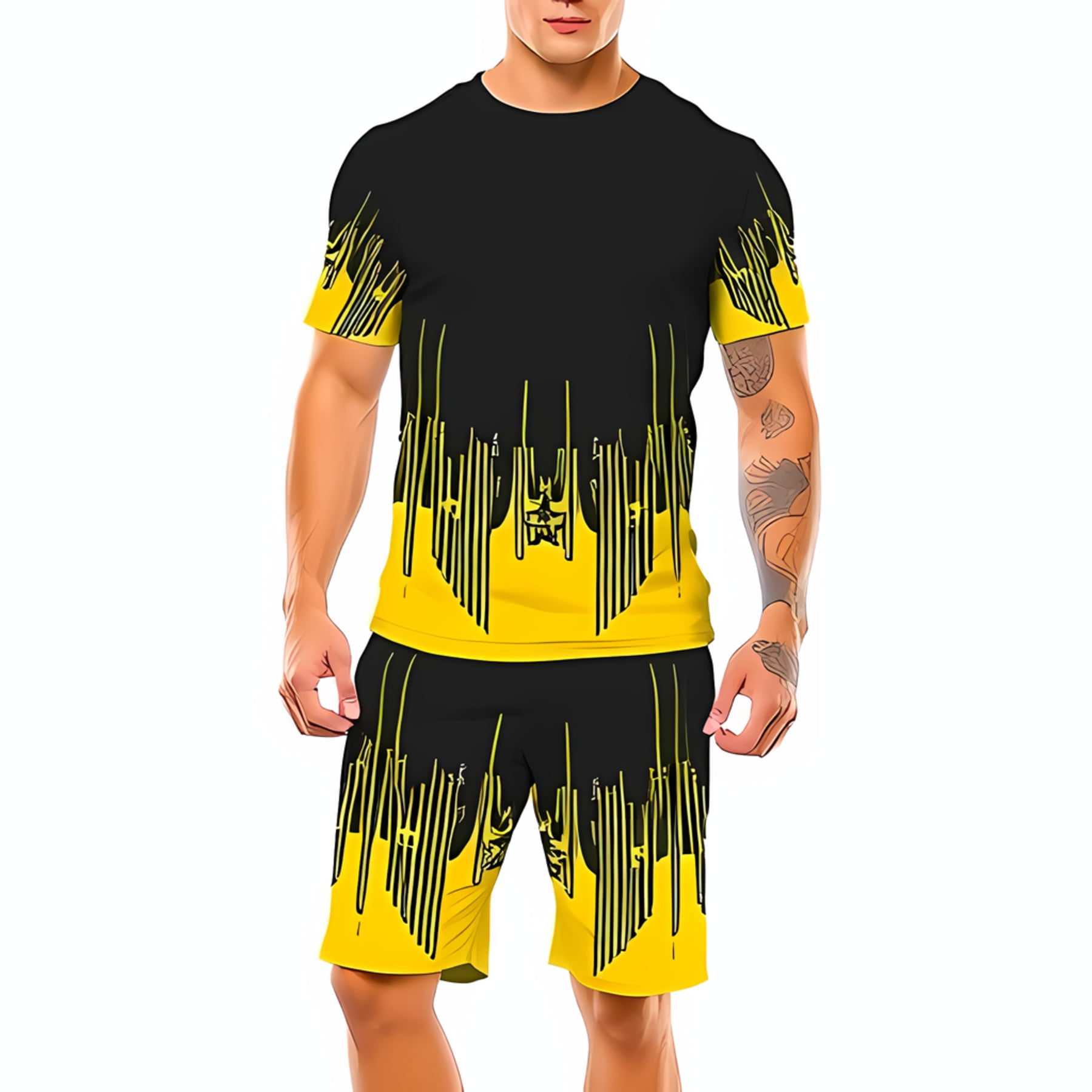 Bold Graphic Yellow Drip Pattern T-Shirt and Shorts Set - Modern ...
