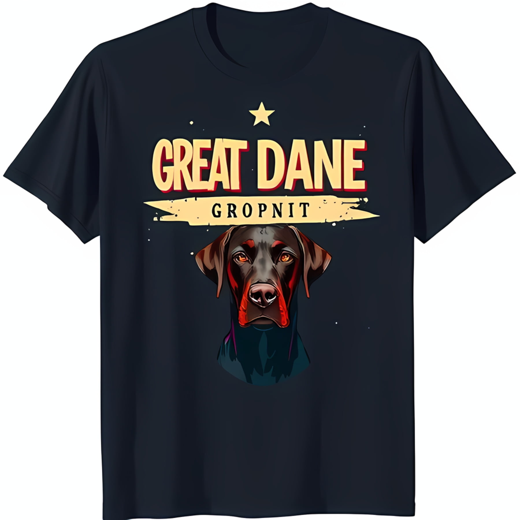 Bold Great Dane Graphic Tee Blue with Red & Yellow Design Gropnit Name ...