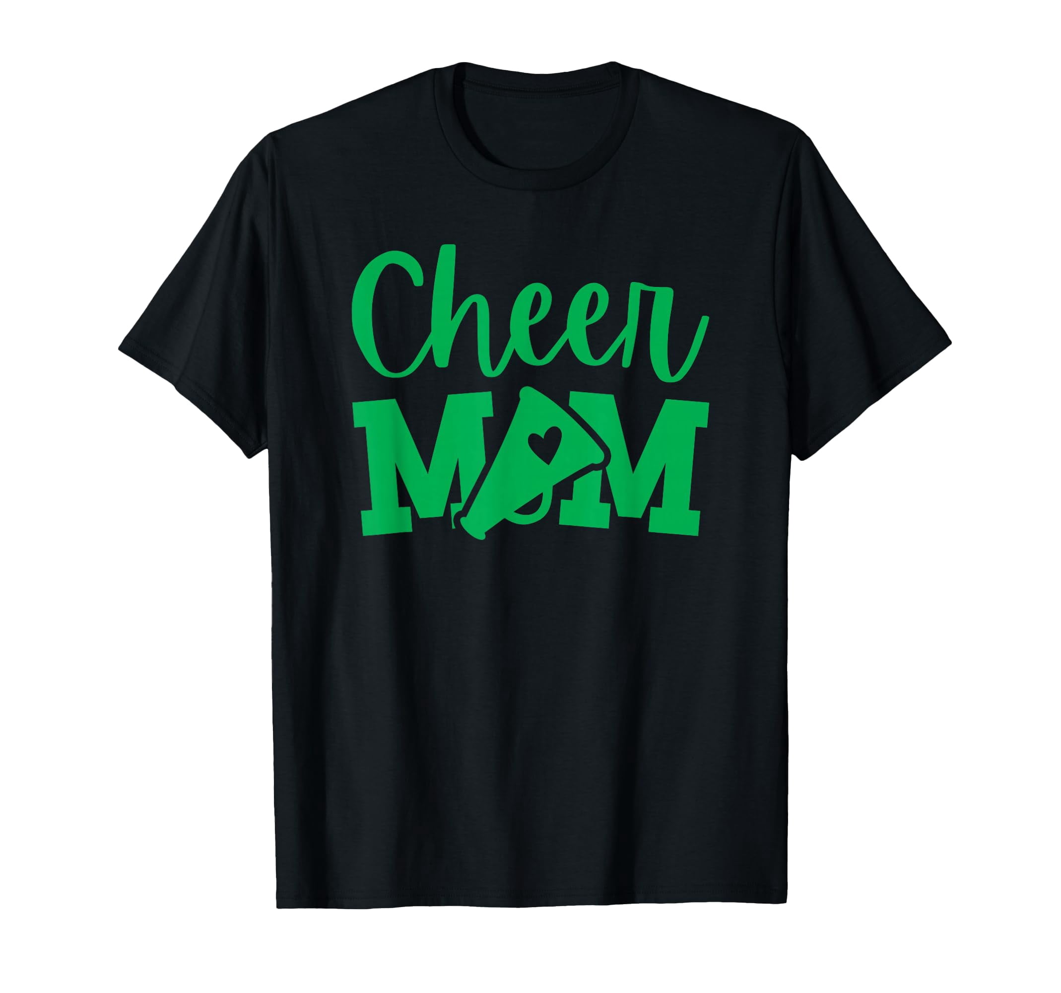Bold Green Cheer Mom Heart T-Shirt for Cheerleading Support and Spirit ...